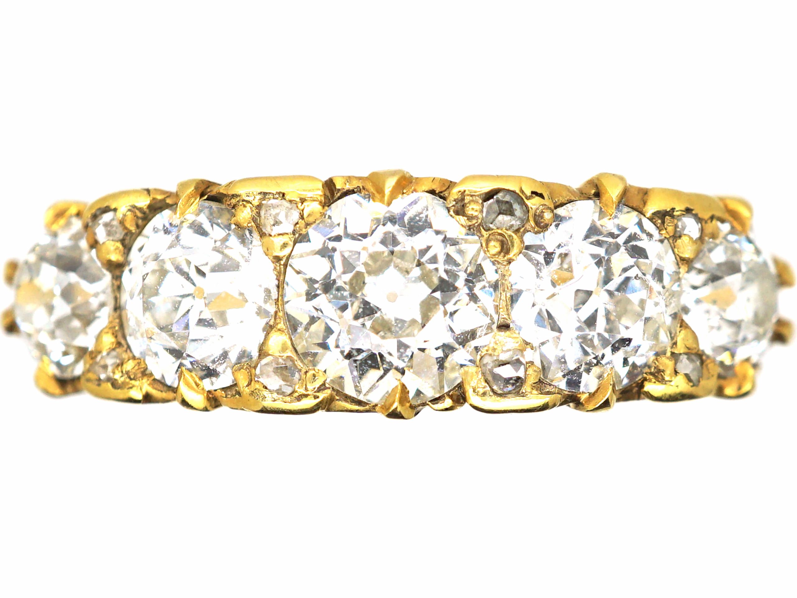 Victorian 18ct Gold, Carved Half Hoop Five Stone Diamond Ring (711W ...