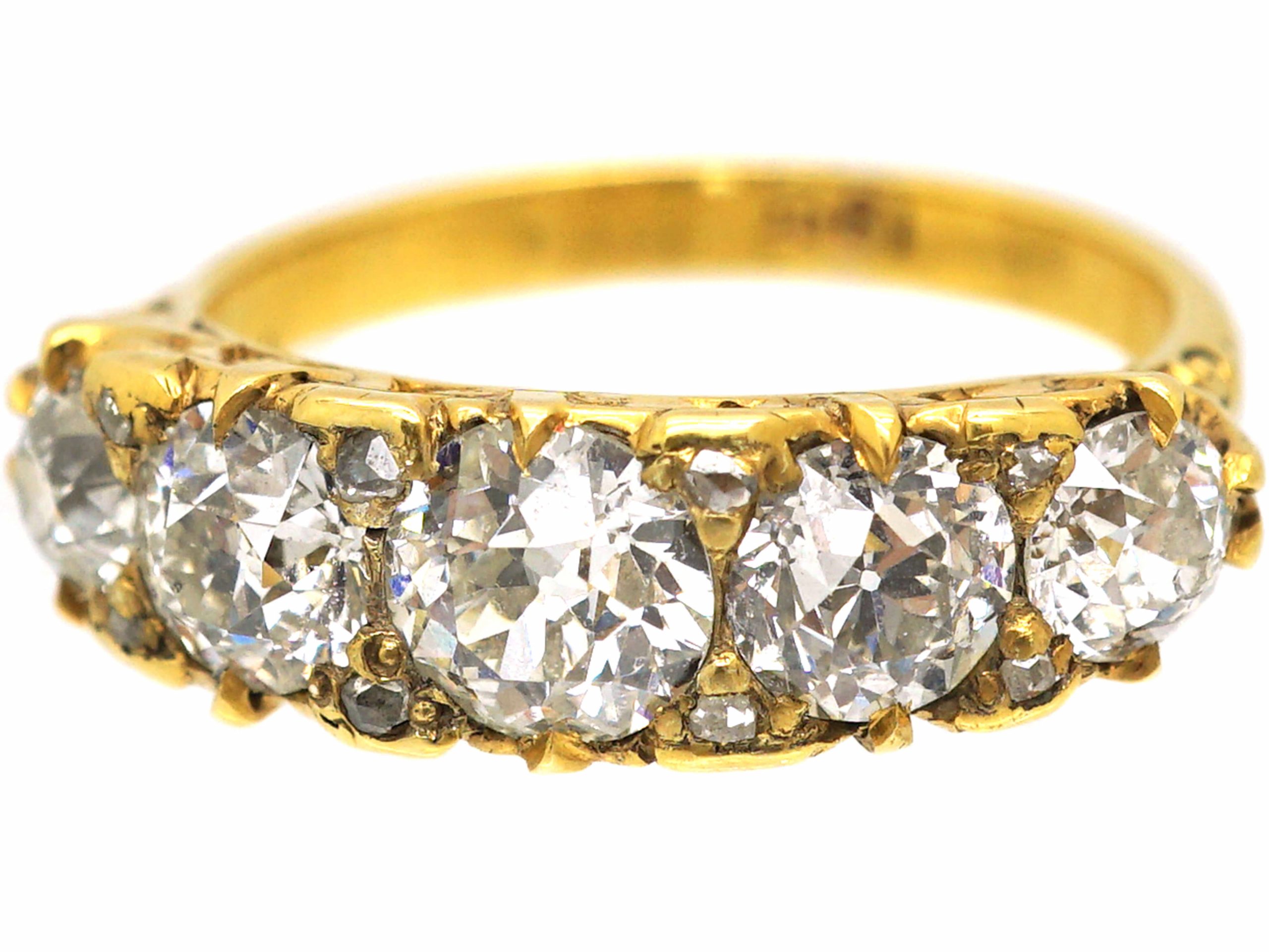 Victorian 18ct Gold, Carved Half Hoop Five Stone Diamond Ring (711W ...