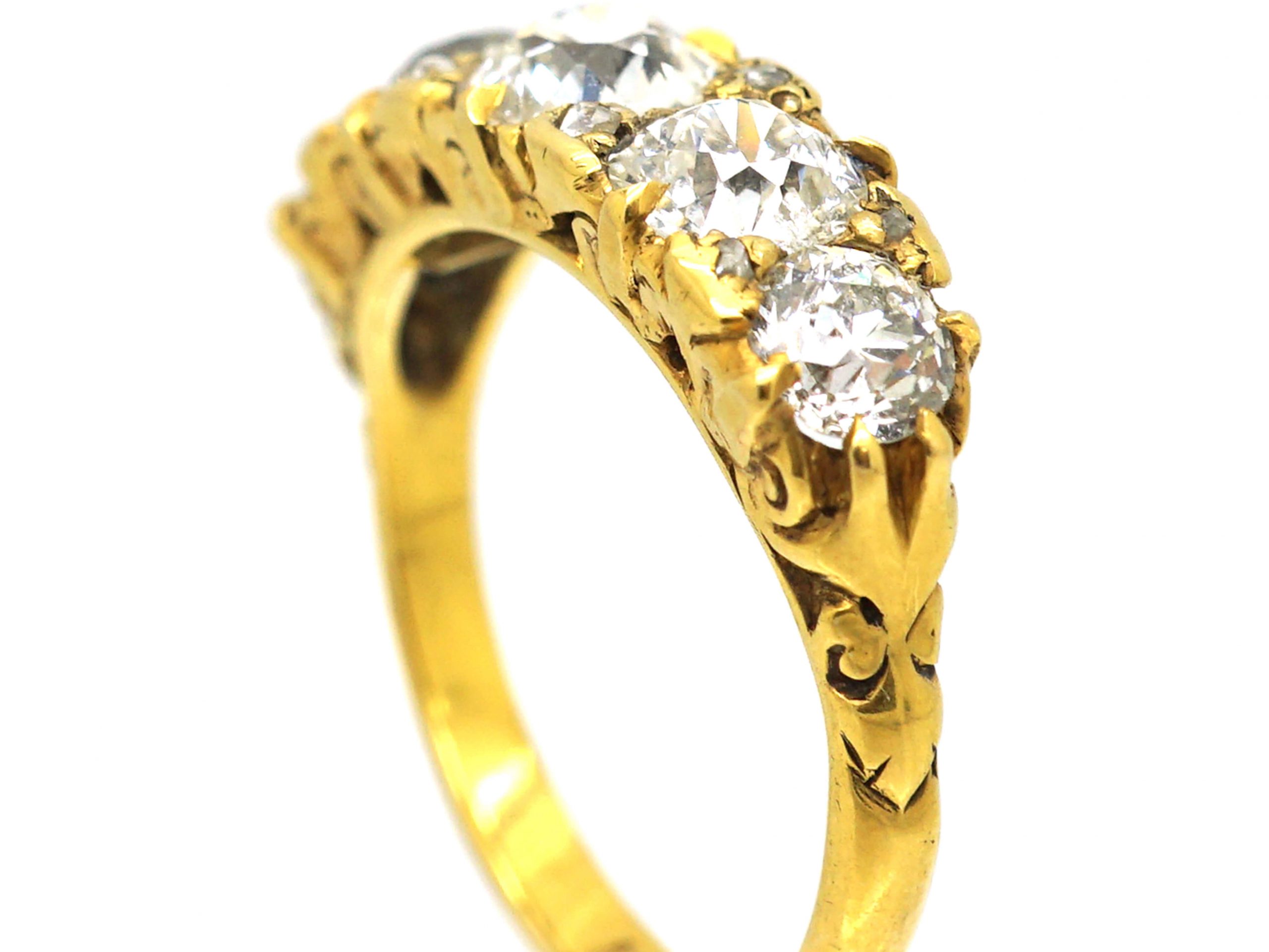 Victorian 18ct Gold, Carved Half Hoop Five Stone Diamond Ring (711W ...