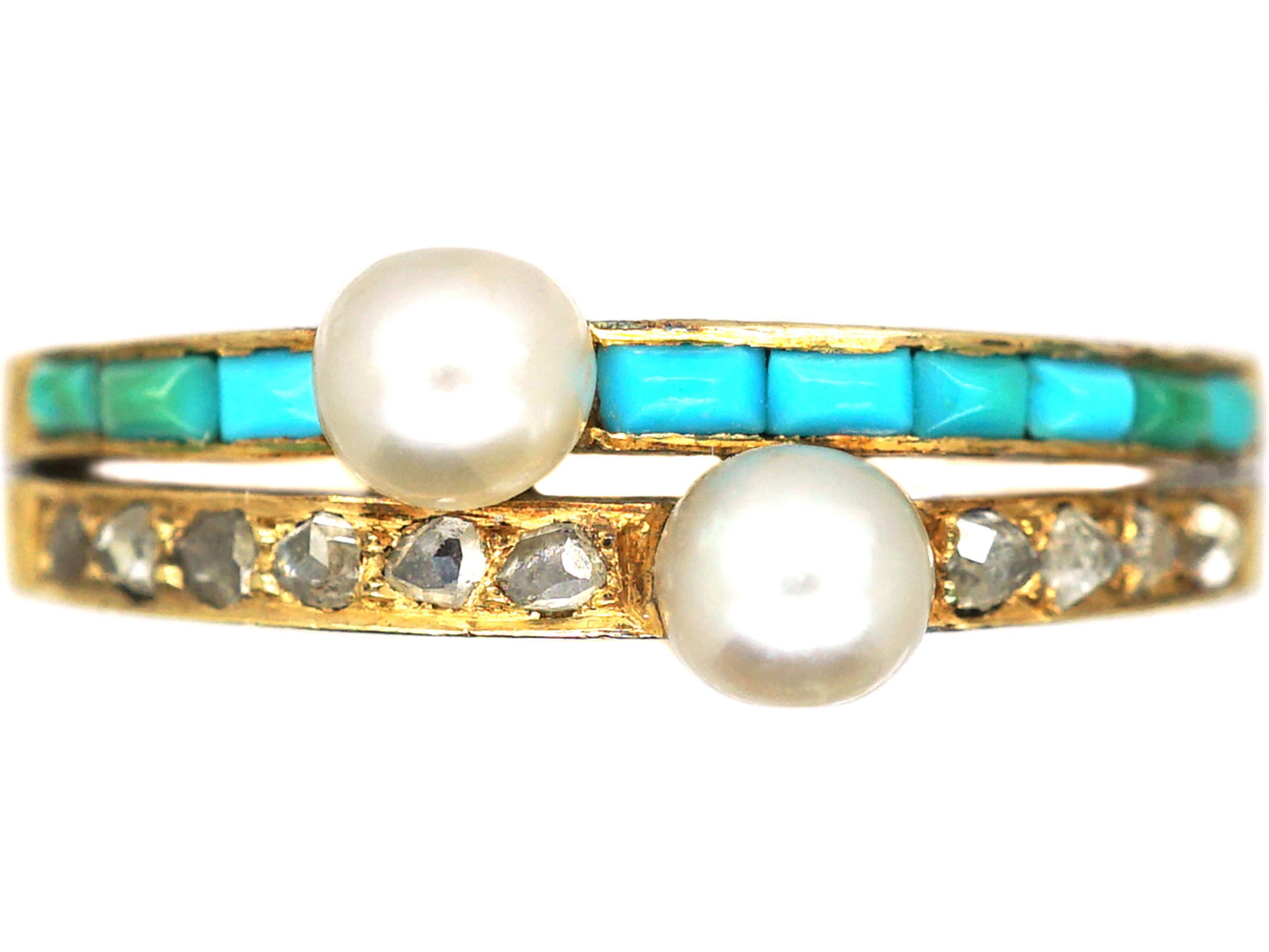 Early 20th Century 18ct Gold Ring set with Turquoise, Rose Diamonds ...