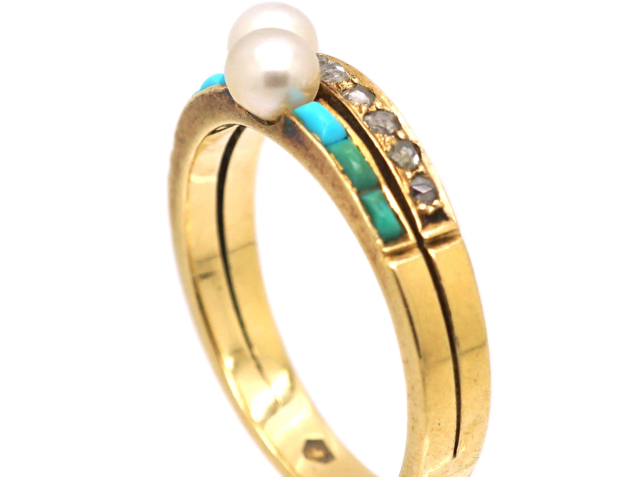 Early 20th Century 18ct Gold Ring set with Turquoise, Rose Diamonds ...