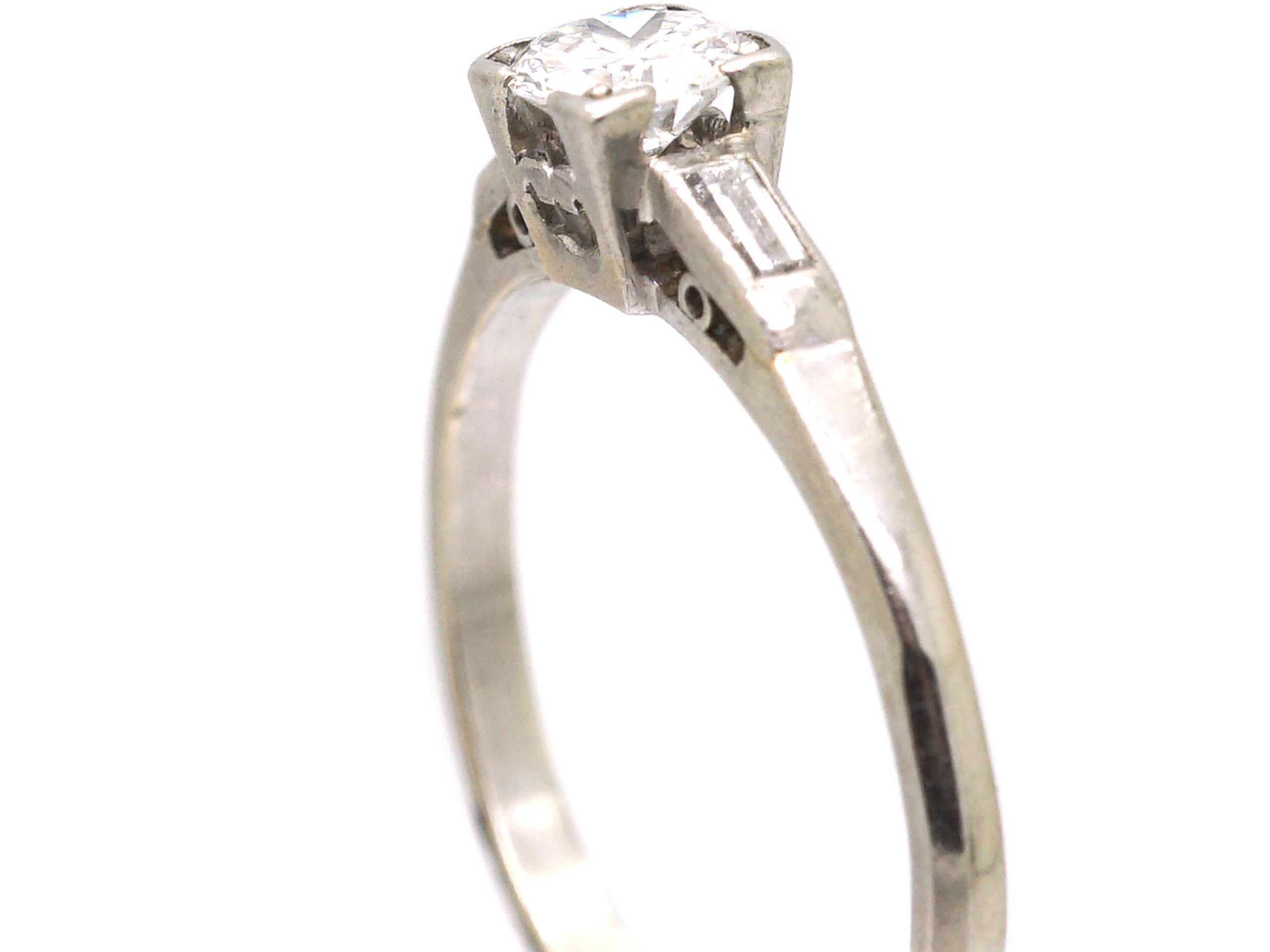 Early 20th Century Platinum, Diamond Solitaire Ring with Baguette ...