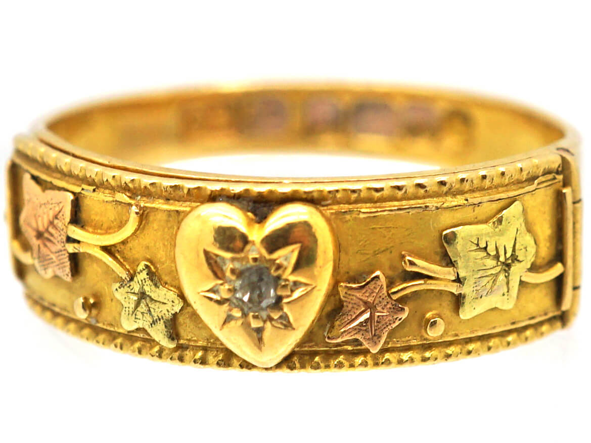 Edwardian 18ct Three Colour Gold & Diamond Heart Ring that Hinges Open ...
