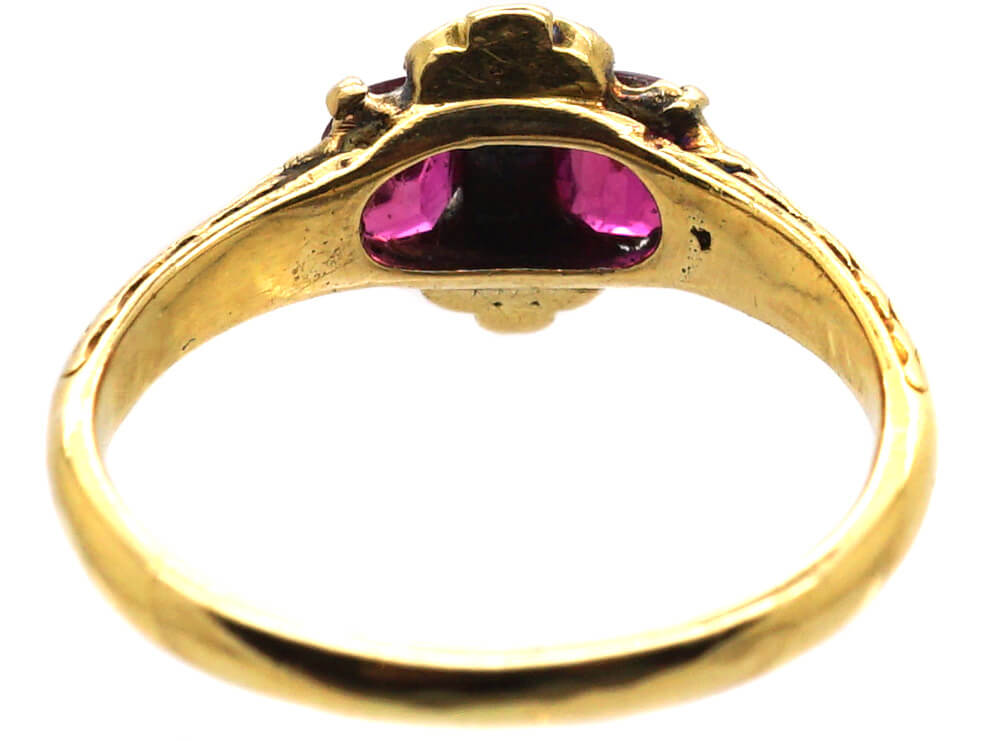 Georgian 18ct Gold Ring set with Two Rubies & Rose Diamonds (694W ...
