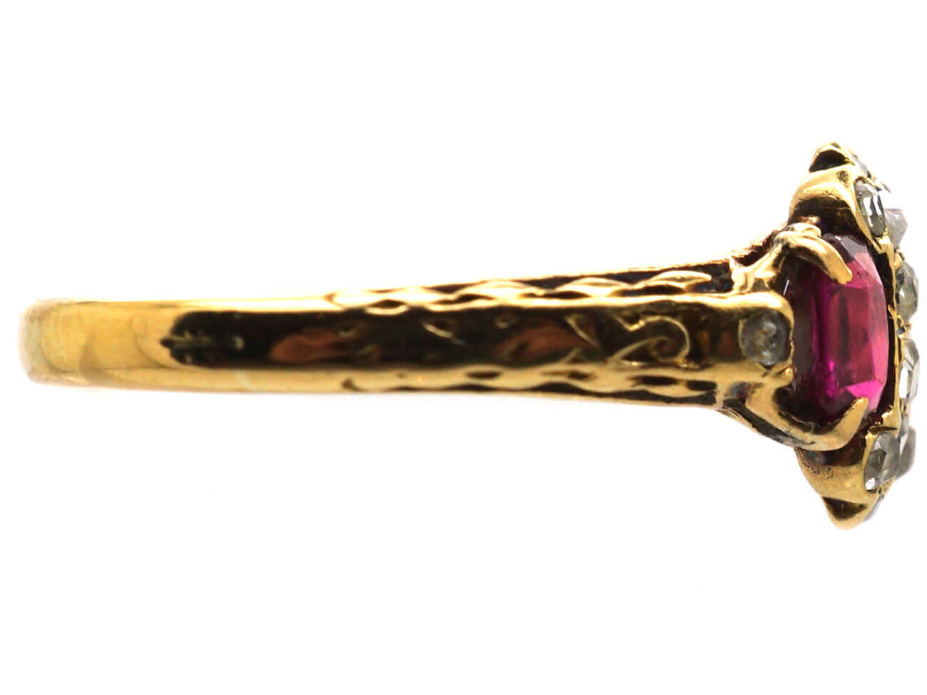 Georgian 18ct Gold Ring set with Two Rubies & Rose Diamonds (694W ...