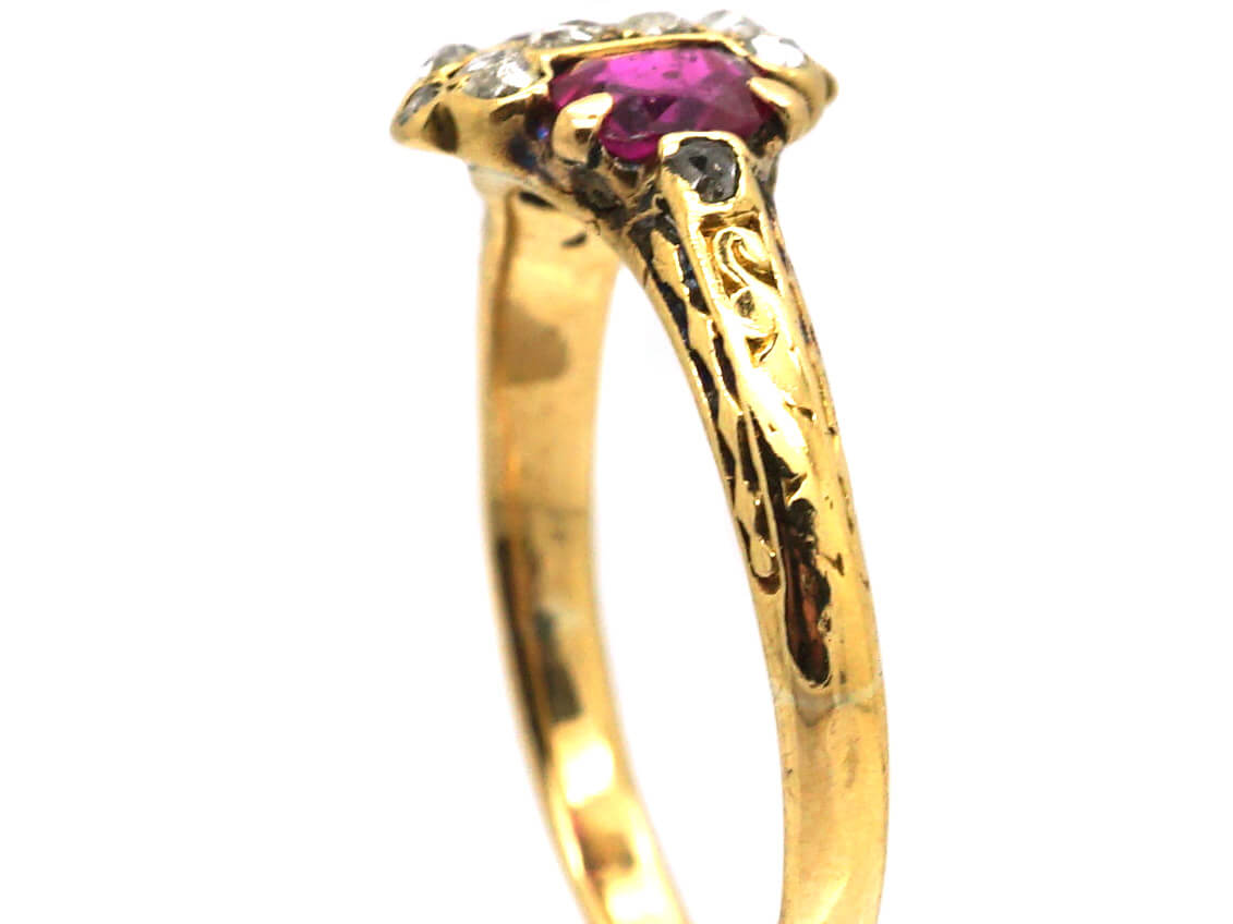 Georgian 18ct Gold Ring set with Two Rubies & Rose Diamonds (694W ...