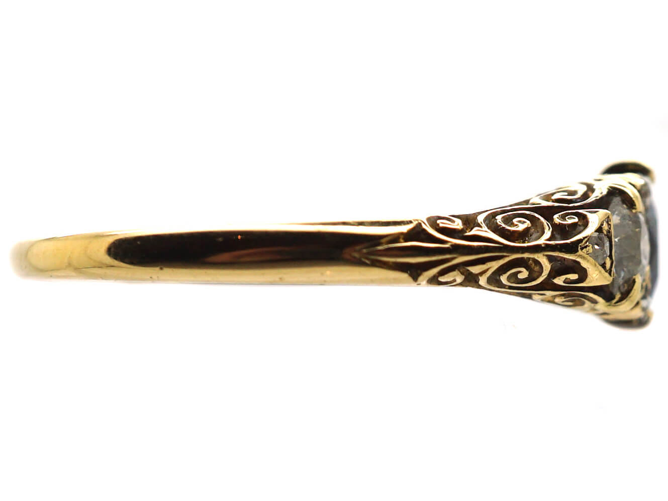 Edwardian 18ct Gold, Sapphire & Diamond Three Stone Carved Half Hoop ...