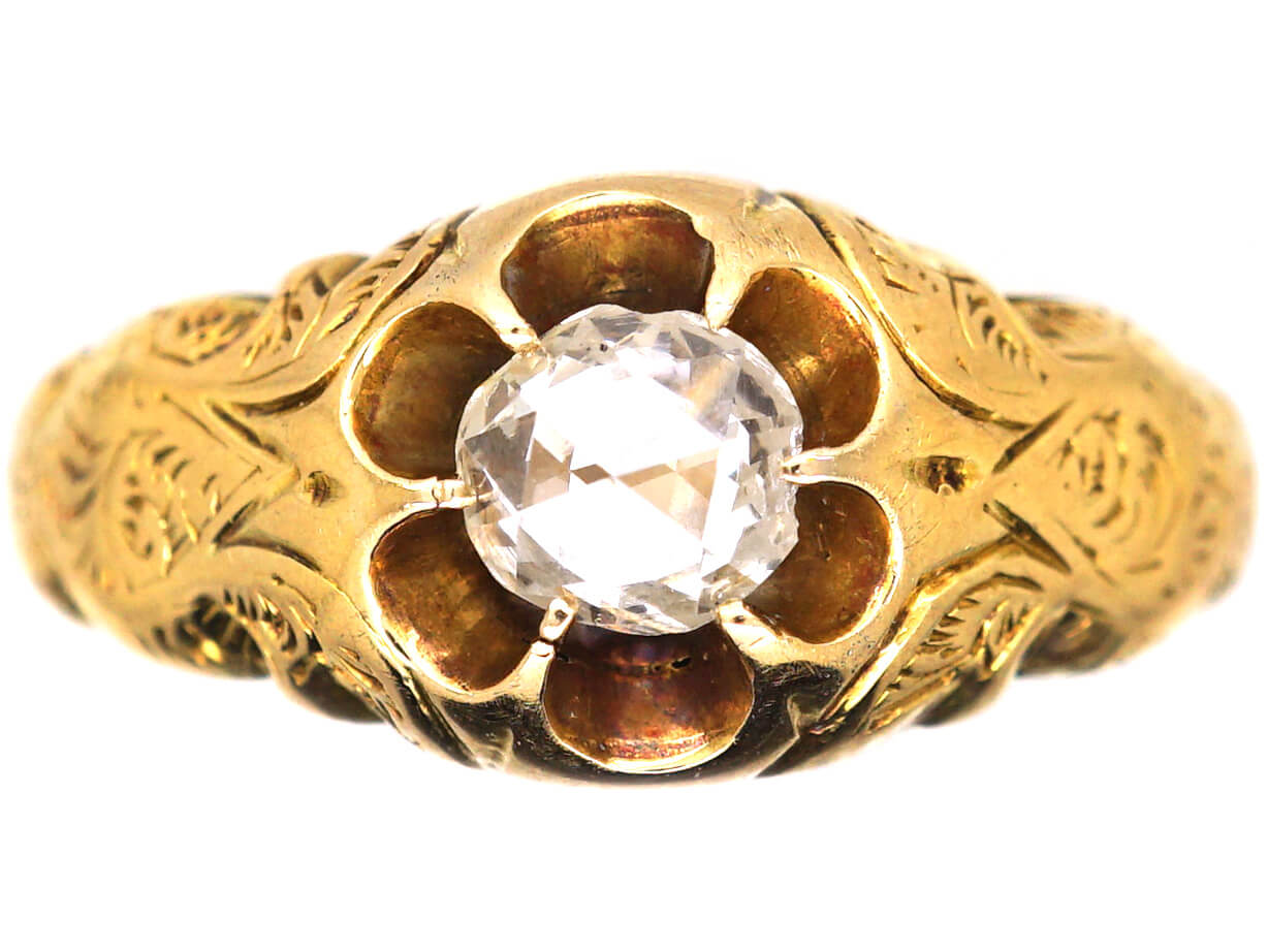 Victorian Engraved 18ct Gold Ring Claw set with a Rose Diamond (734W ...
