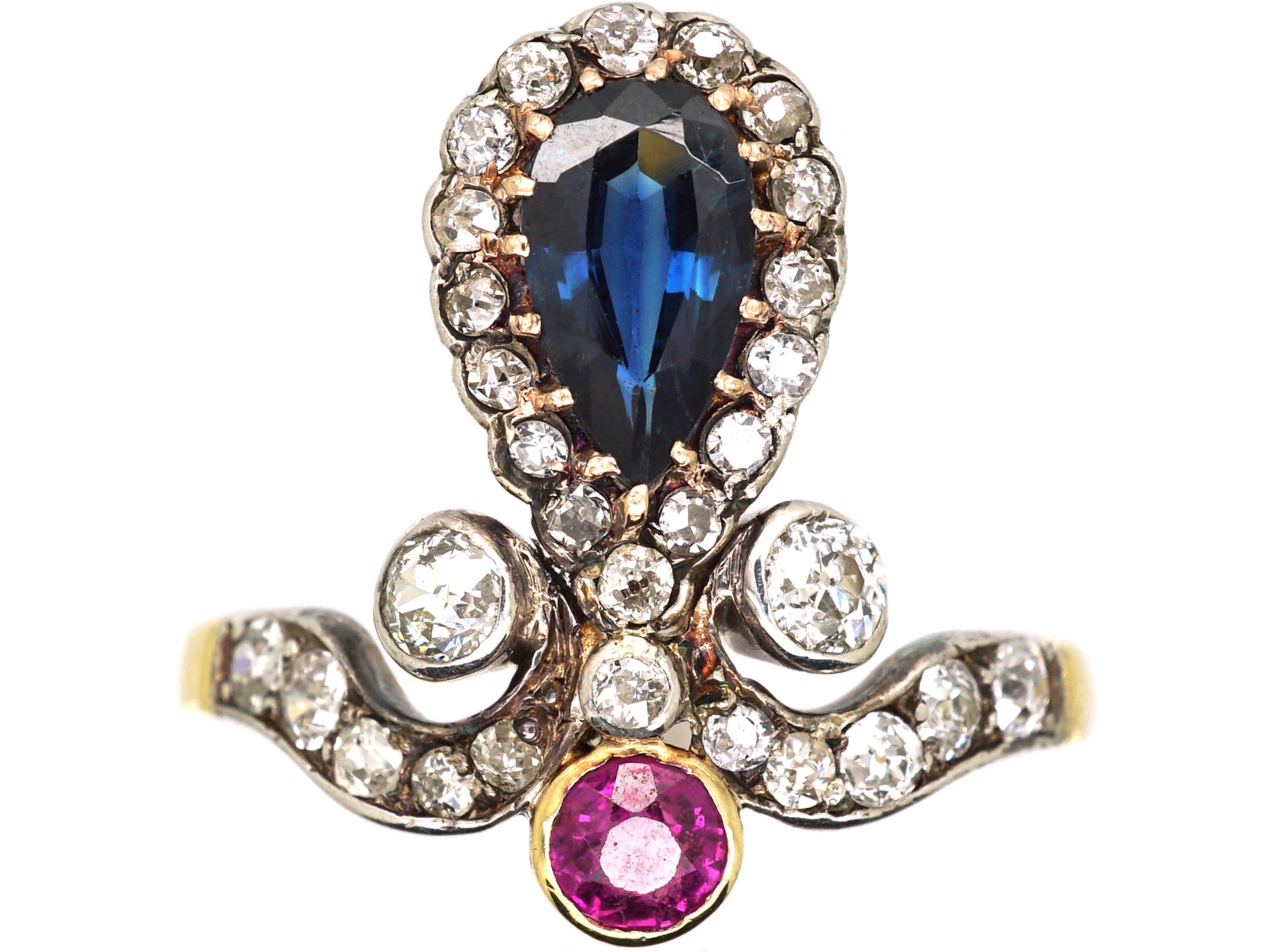Early 20th Century 18ct Gold Tiara Ring set with a Sapphire, Ruby ...