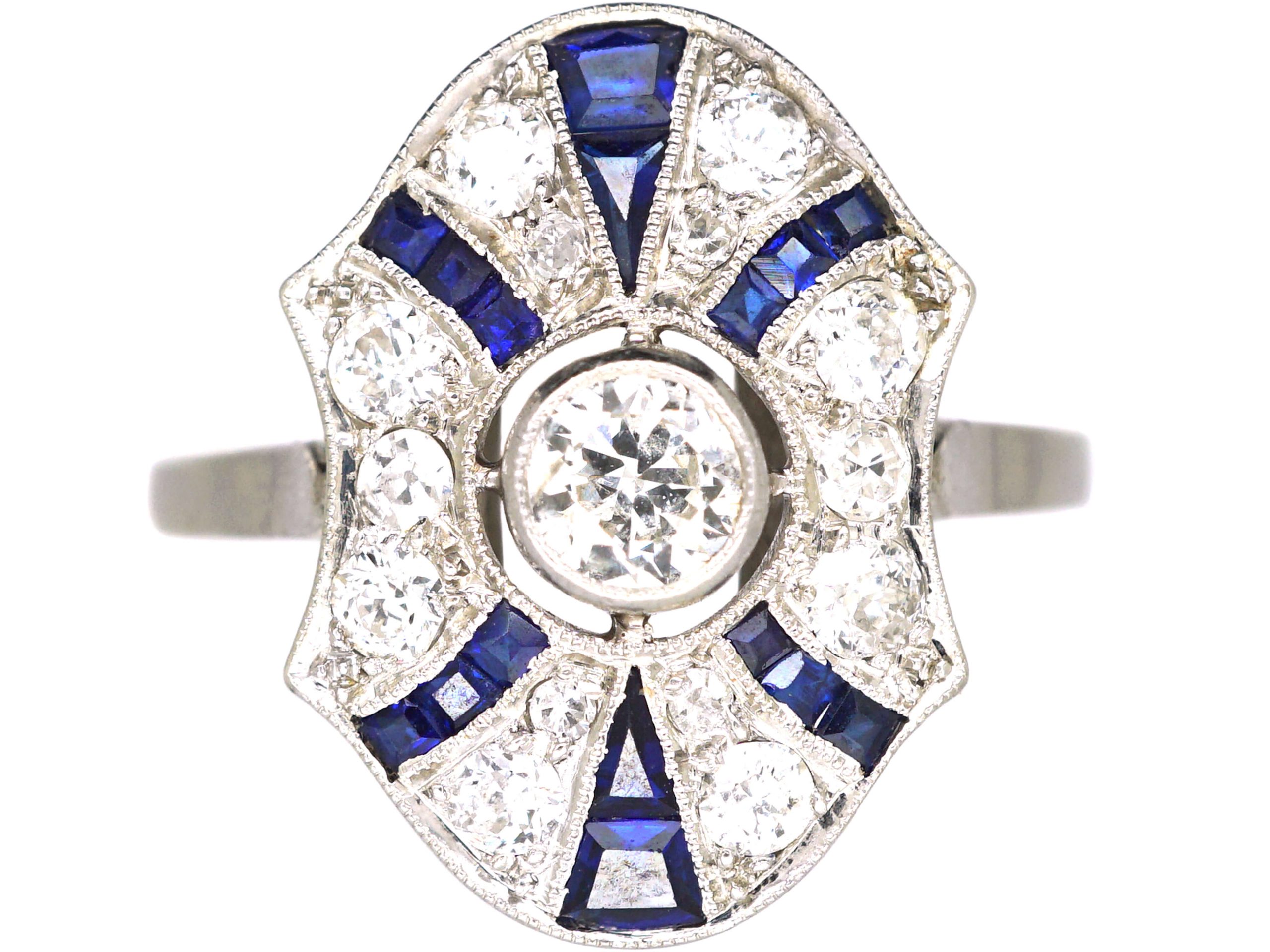 Art Deco Platinum, Sapphire & Diamond Sun Ray Ring (797W) | The Antique ...