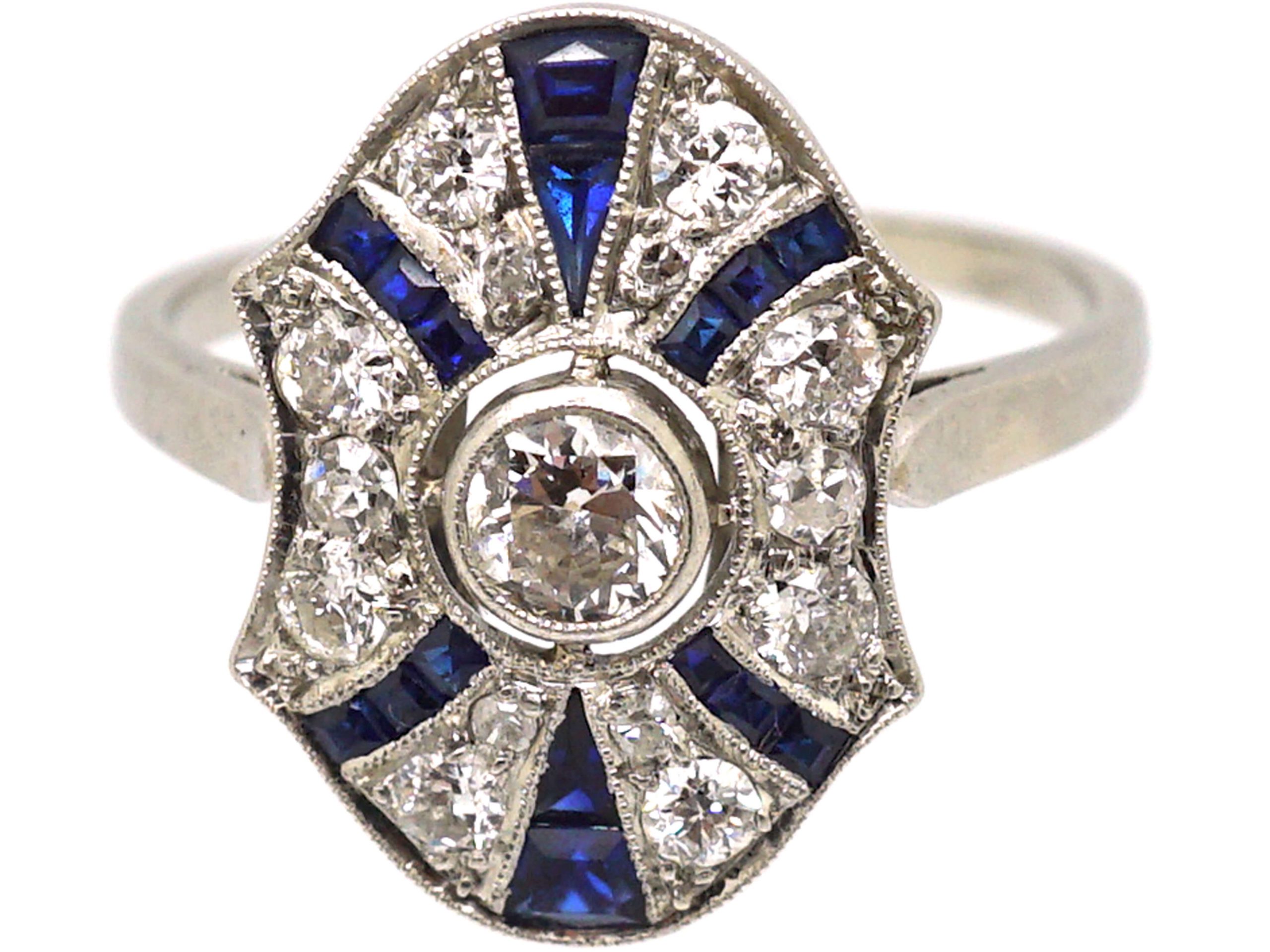 Art Deco Platinum, Sapphire & Diamond Sun Ray Ring (797W) | The Antique ...