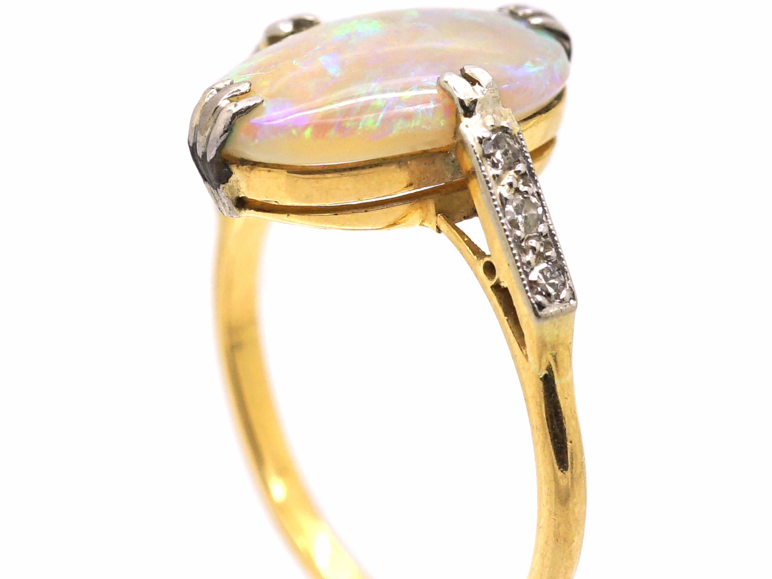 Art Deco 18ct Gold & Platinum, Opal Ring with Diamond Set Shoulders ...