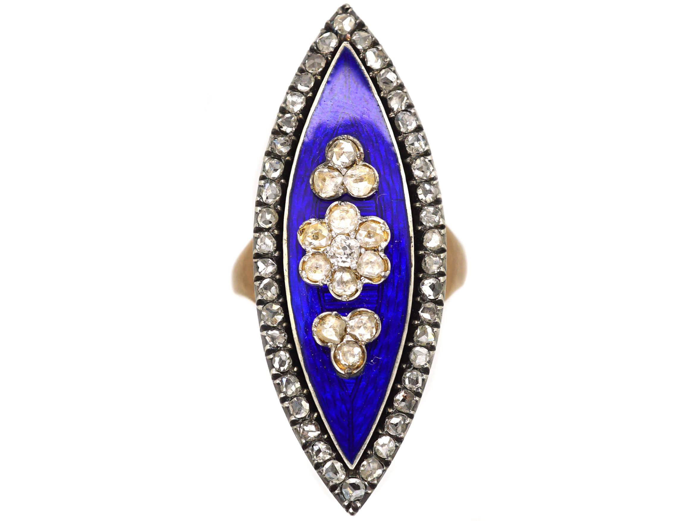 Georgian Navette Shaped Bague Au Firmament Ring set with Rose Diamonds ...