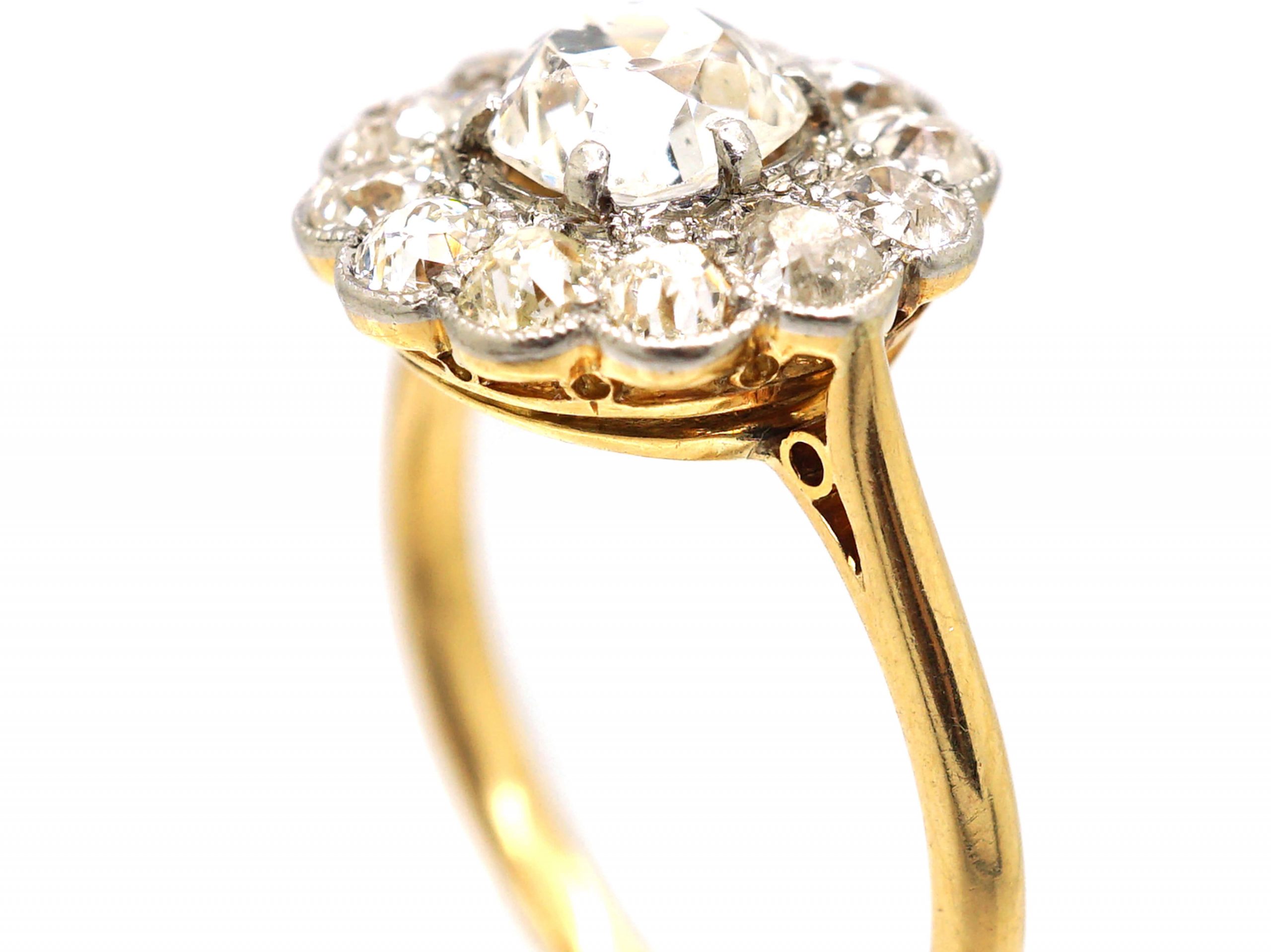 Edwardian 18ct Gold & Platinum, Old Mine Cut Diamond Daisy Cluster Ring ...