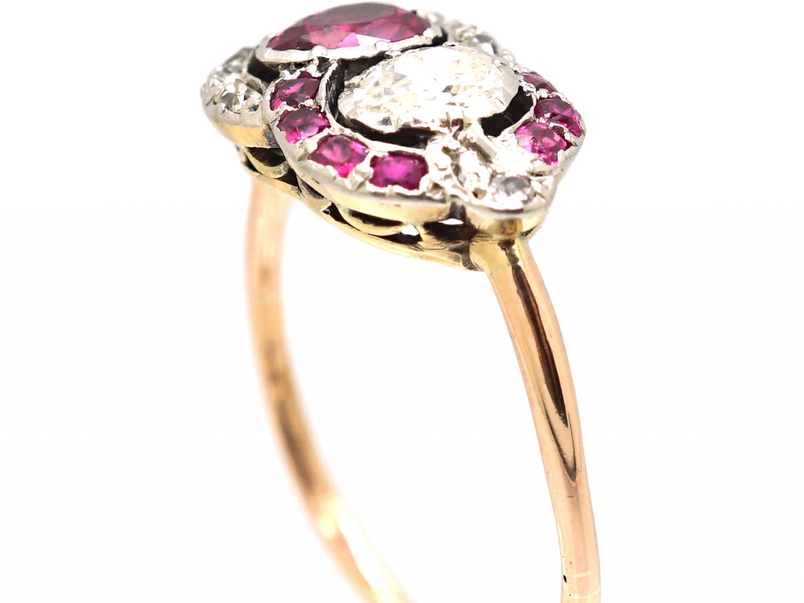 Georgian 15ct Gold & Silver, Ruby & Diamond Entwined Hearts Ring (767W ...