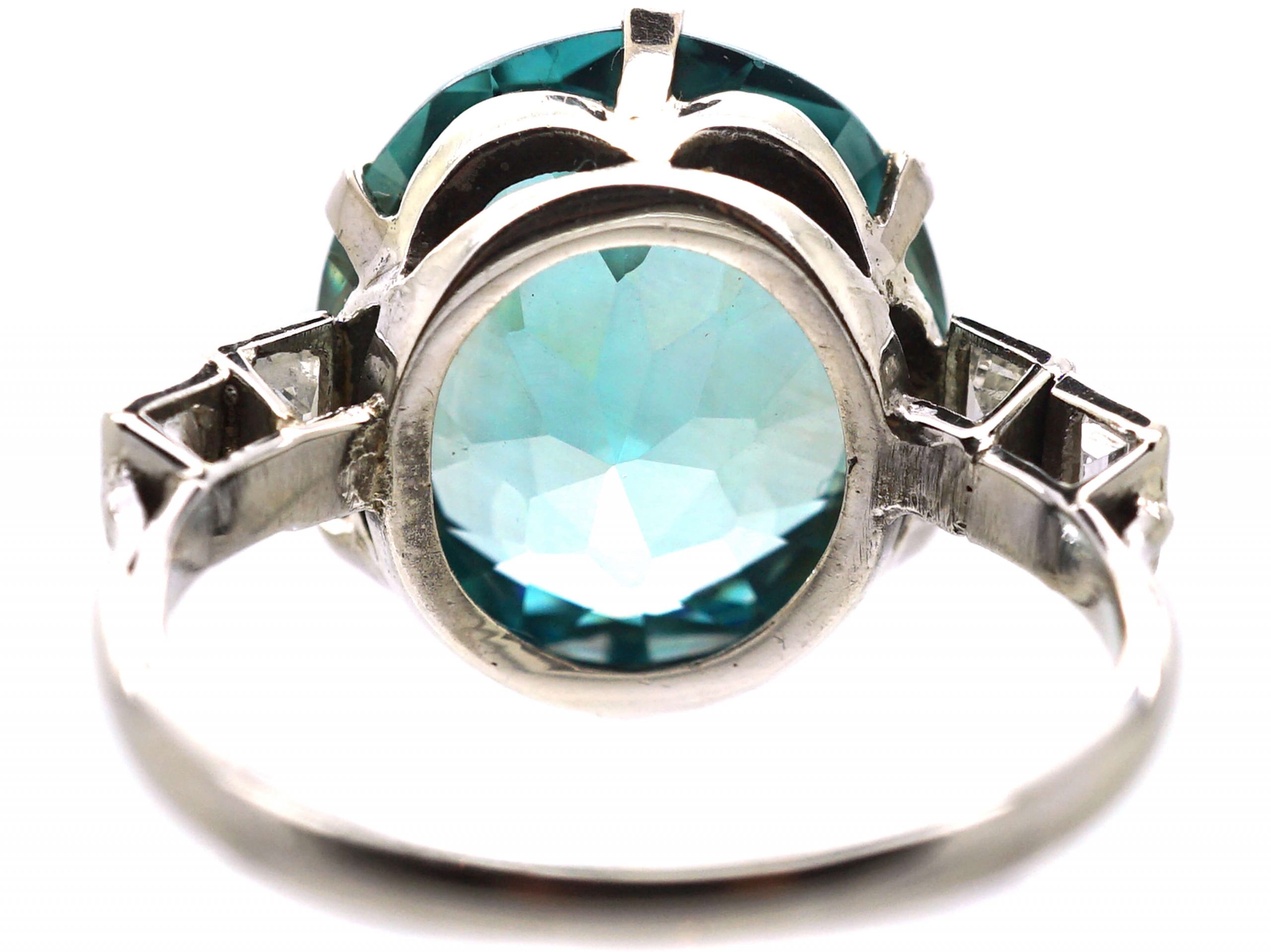 Art Deco Platinum Ring set with a Large Zircon with Baguette Diamond ...
