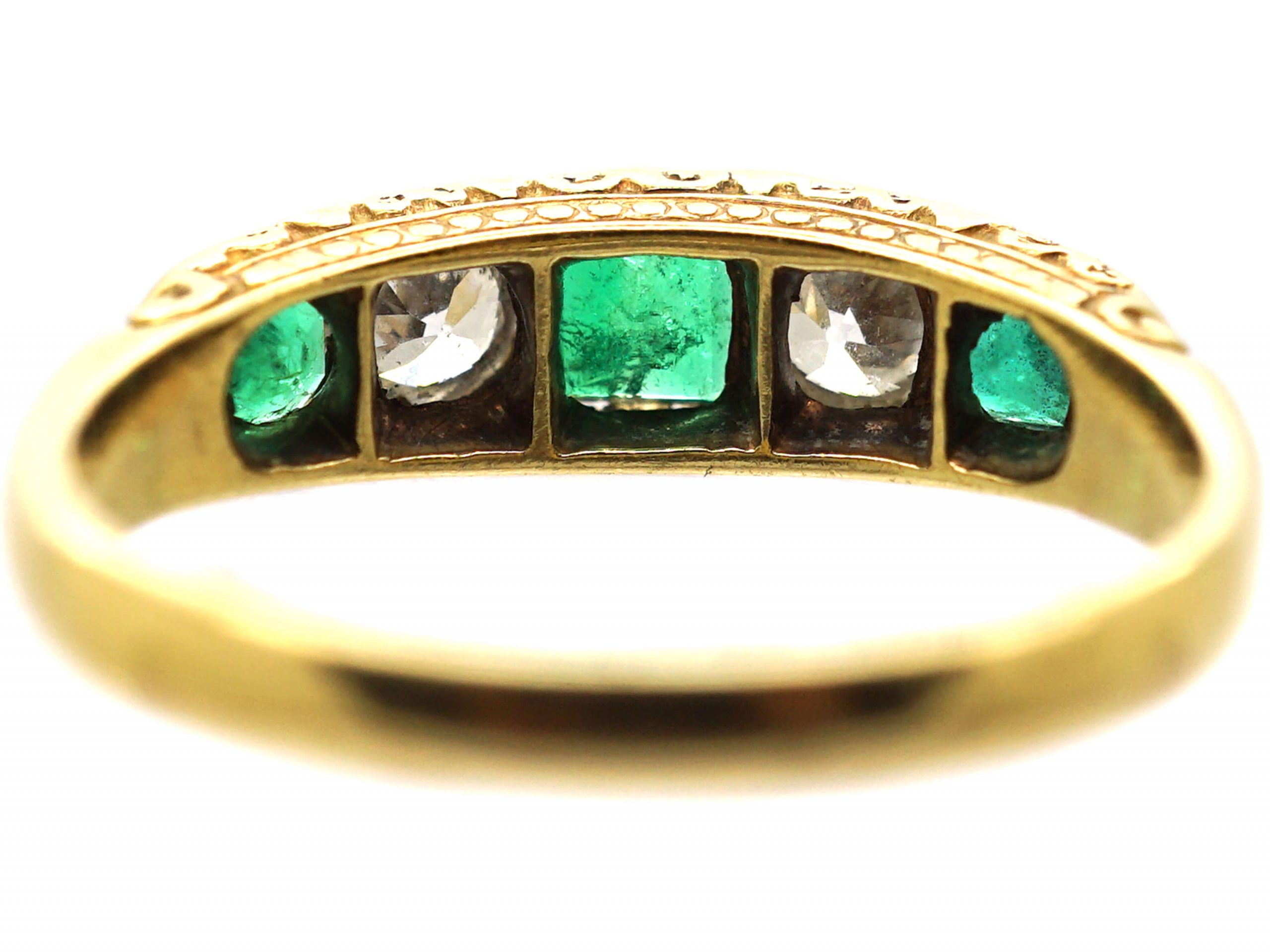Victorian 18ct Gold, Emerald & Diamond Five Stone Ring (805W) | The ...