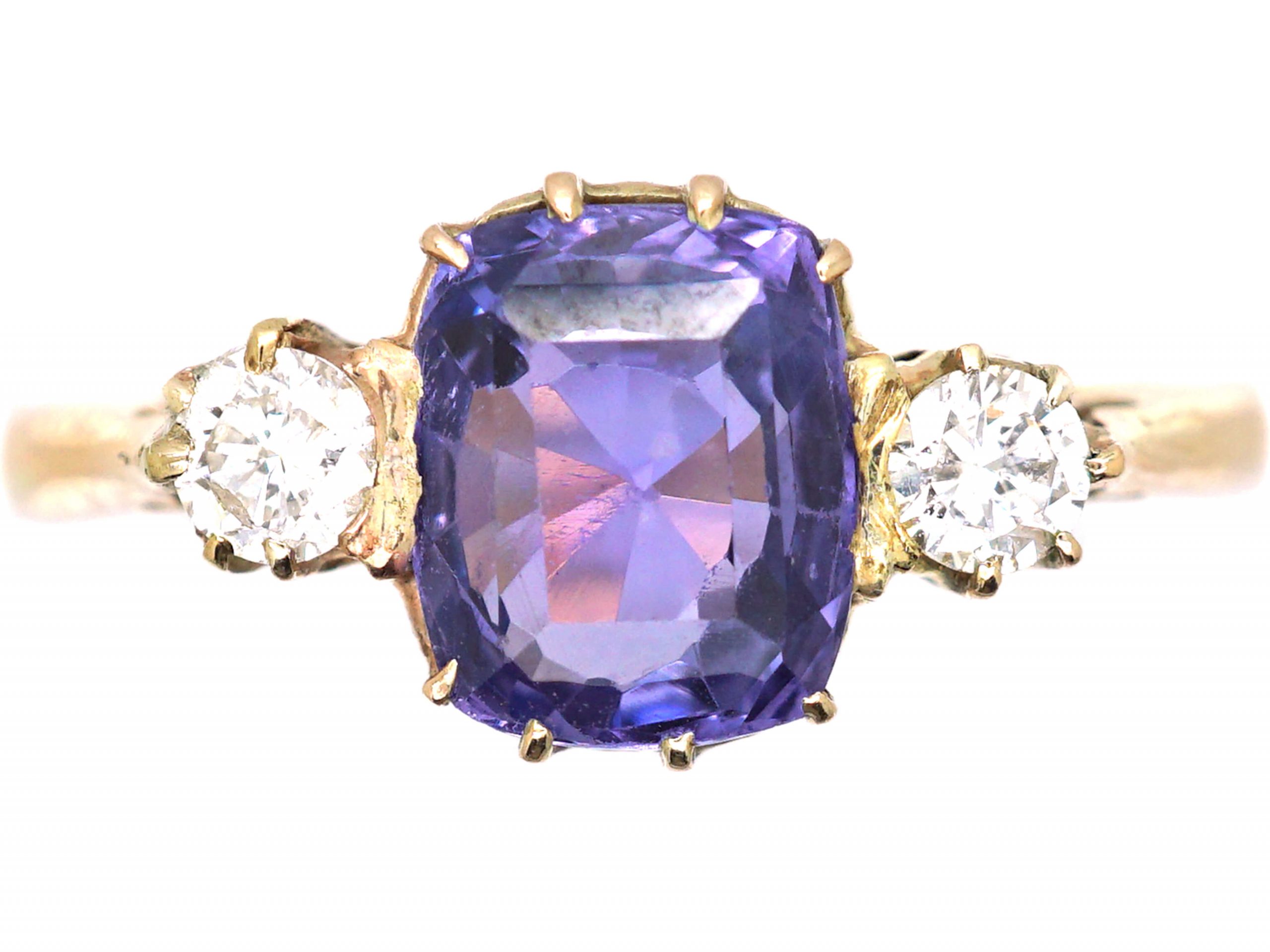 Edwardian 18ct Gold, Rectangular Sapphire & Diamond Three Stone Ring ...