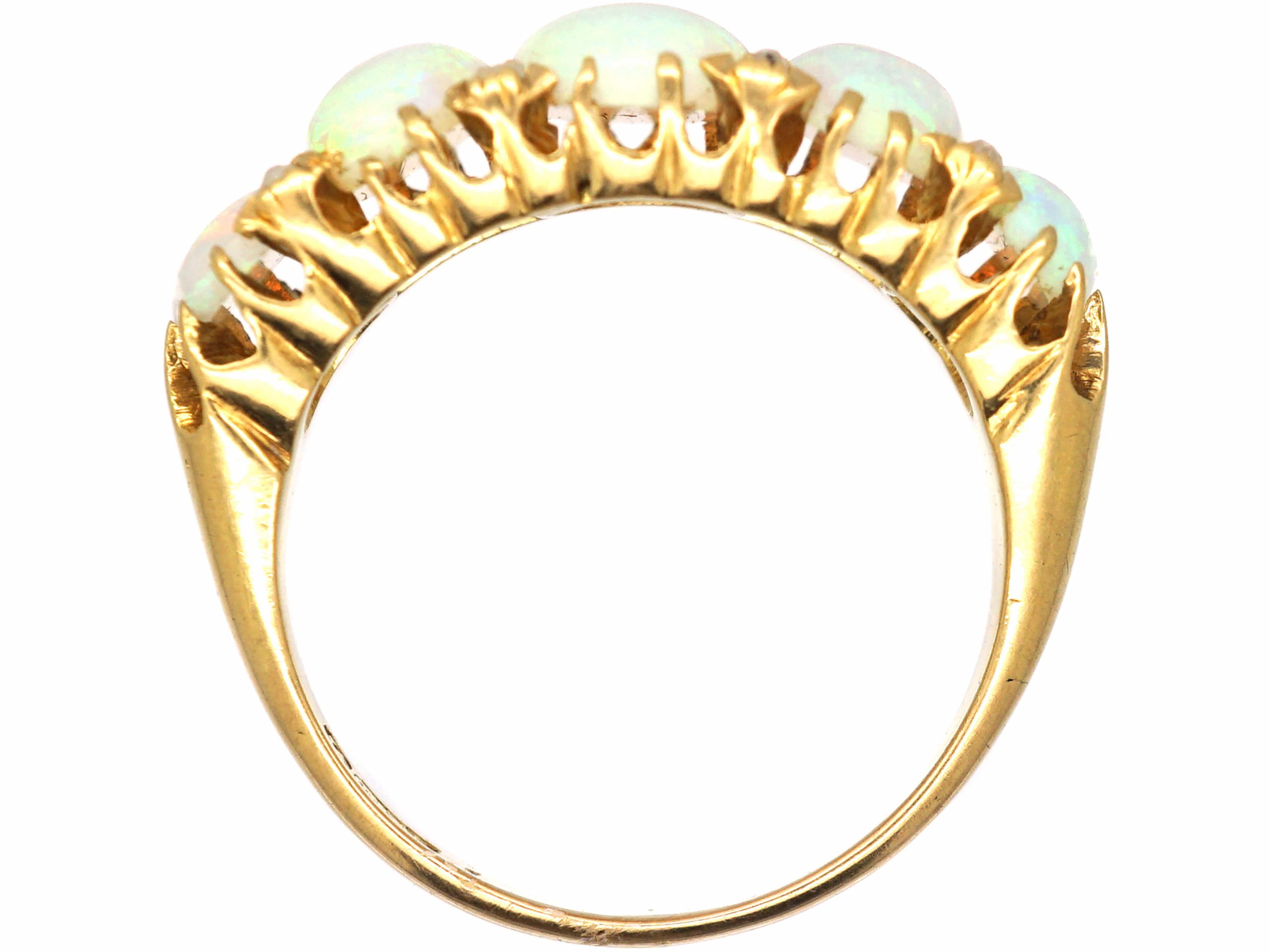 Edwardian 18ct Gold Five Stone Cabochon Opal Ring with Diamond Points ...
