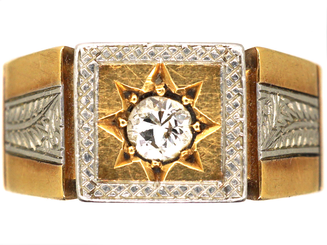 Art Deco 18ct Gold & Platinum Square Top Ring set with a Diamond (843W ...