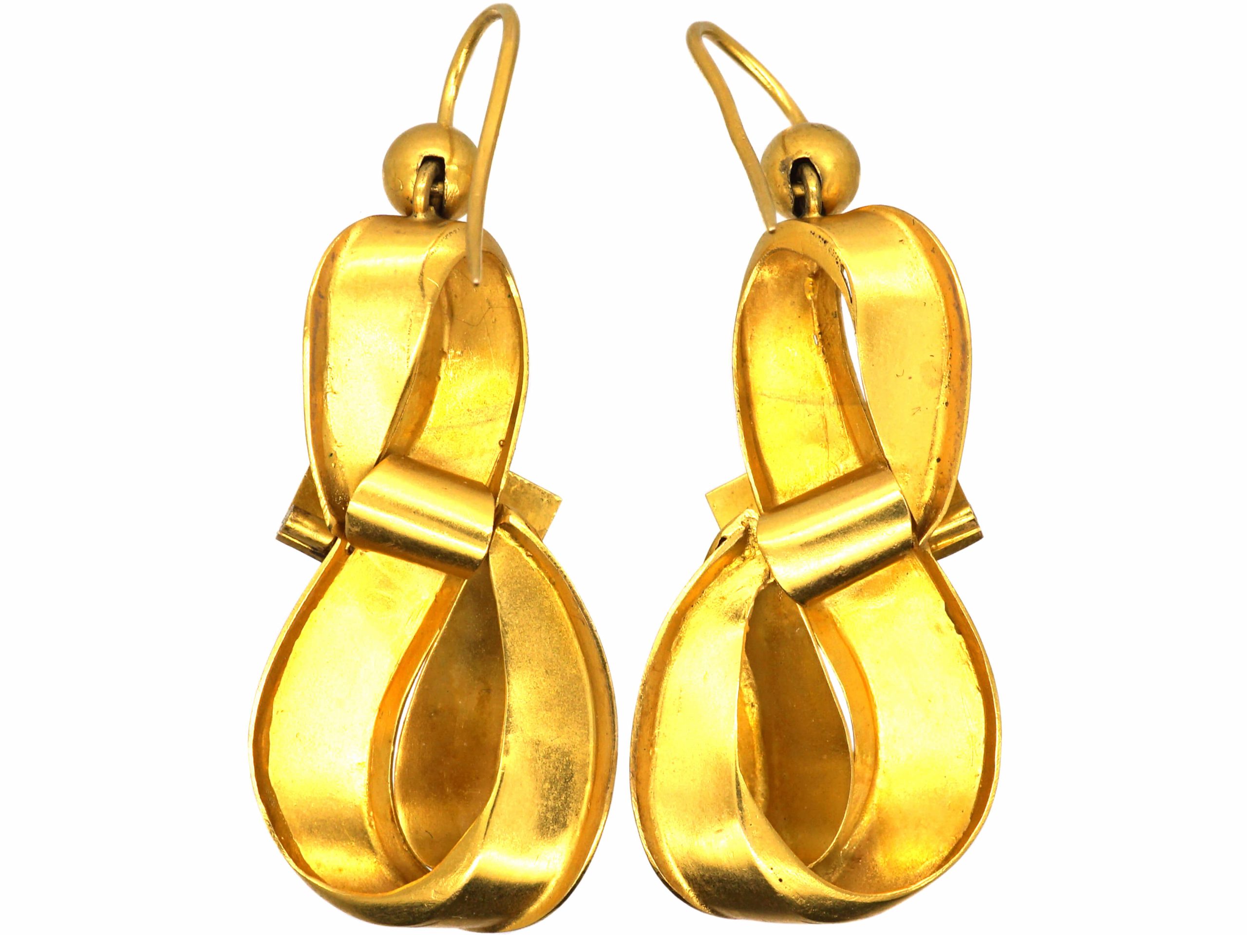 Victorian 15ct Gold Coil Drop Earrings with Turquoise Buckle Motifs ...