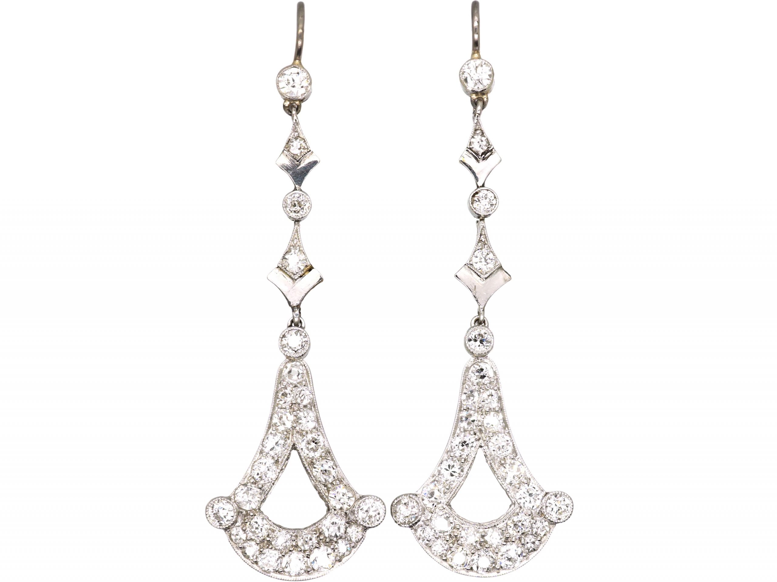 Early 20th Century Platinum Drop Earrings set with Diamonds in Original ...
