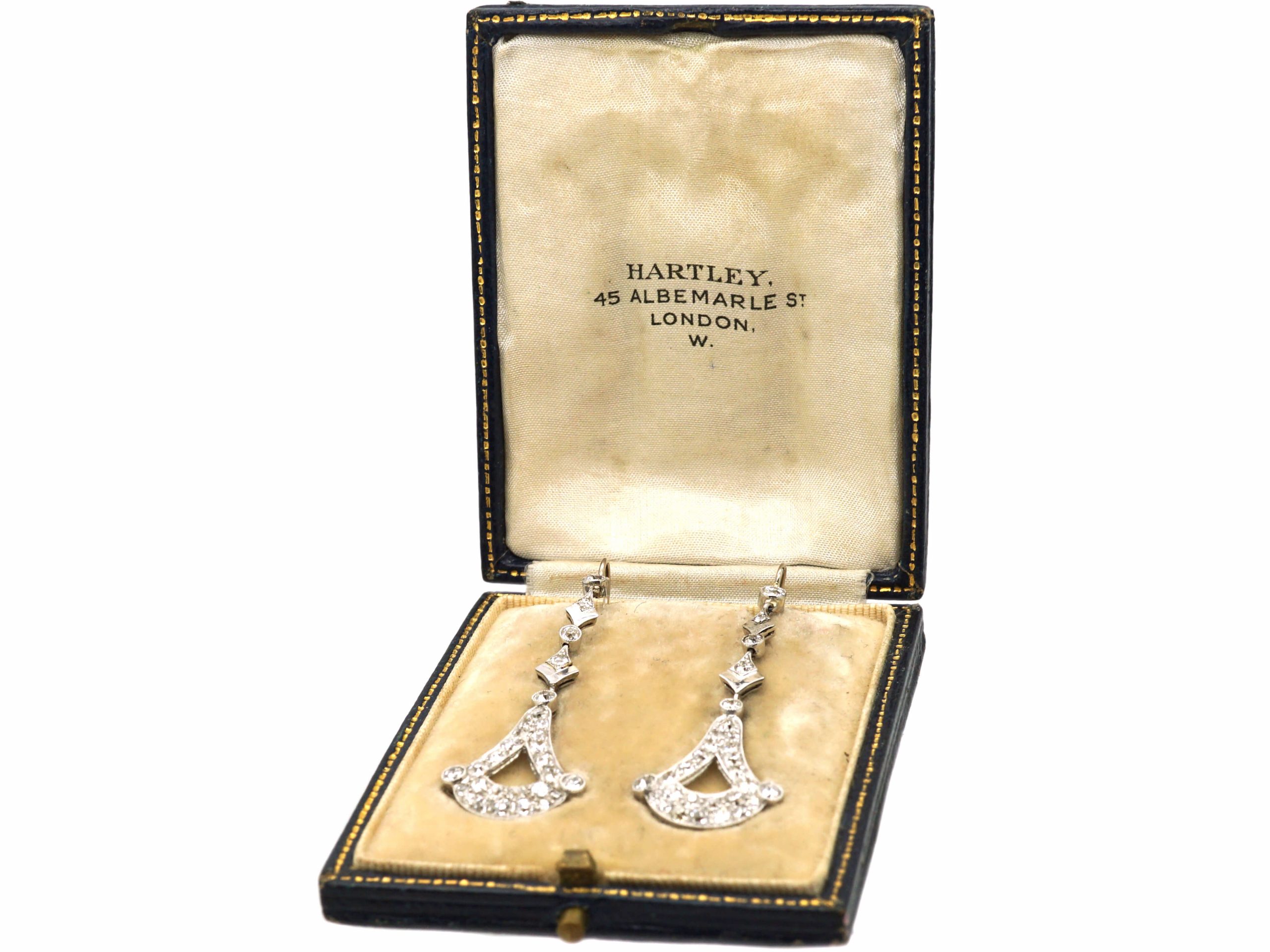 Early 20th Century Platinum Drop Earrings set with Diamonds in Original ...