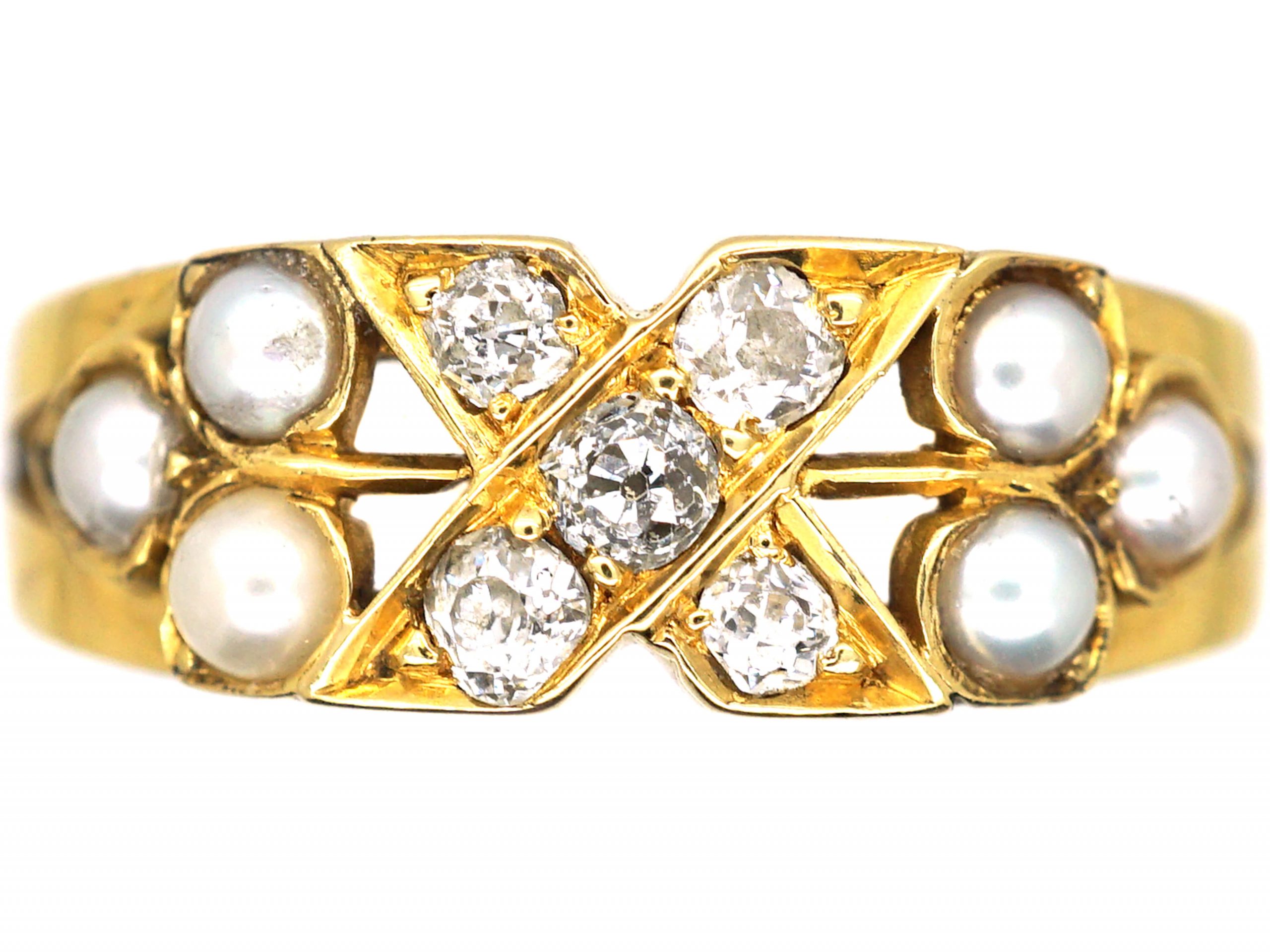 Edwardian 18ct Gold Kiss Ring set with Diamonds & Pearls (283W) | The ...
