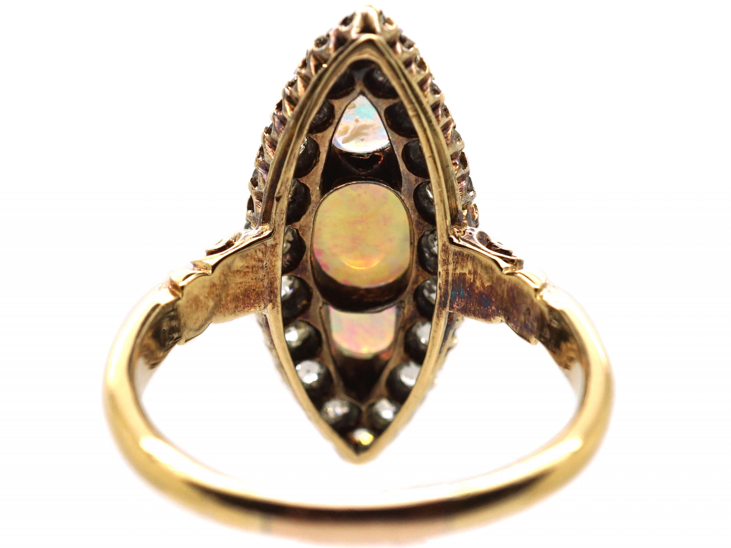 Edwardian 18ct Gold Marquise Ring set with Opals & Diamonds (875W) | The Antique Jewellery Company