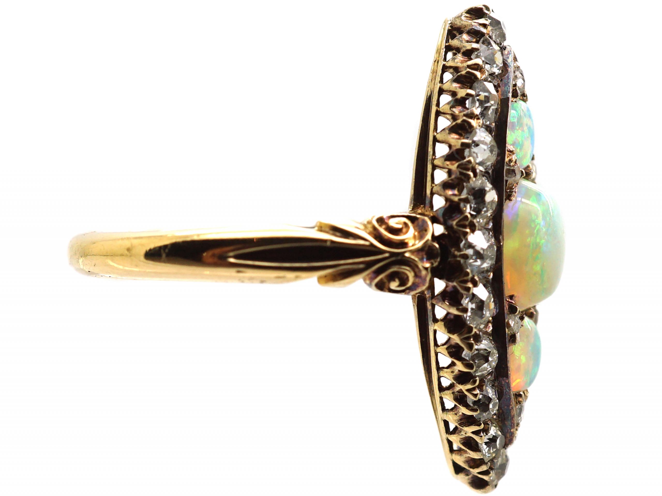 Edwardian 18ct Gold Marquise Ring set with Opals & Diamonds (875W) | The Antique Jewellery Company