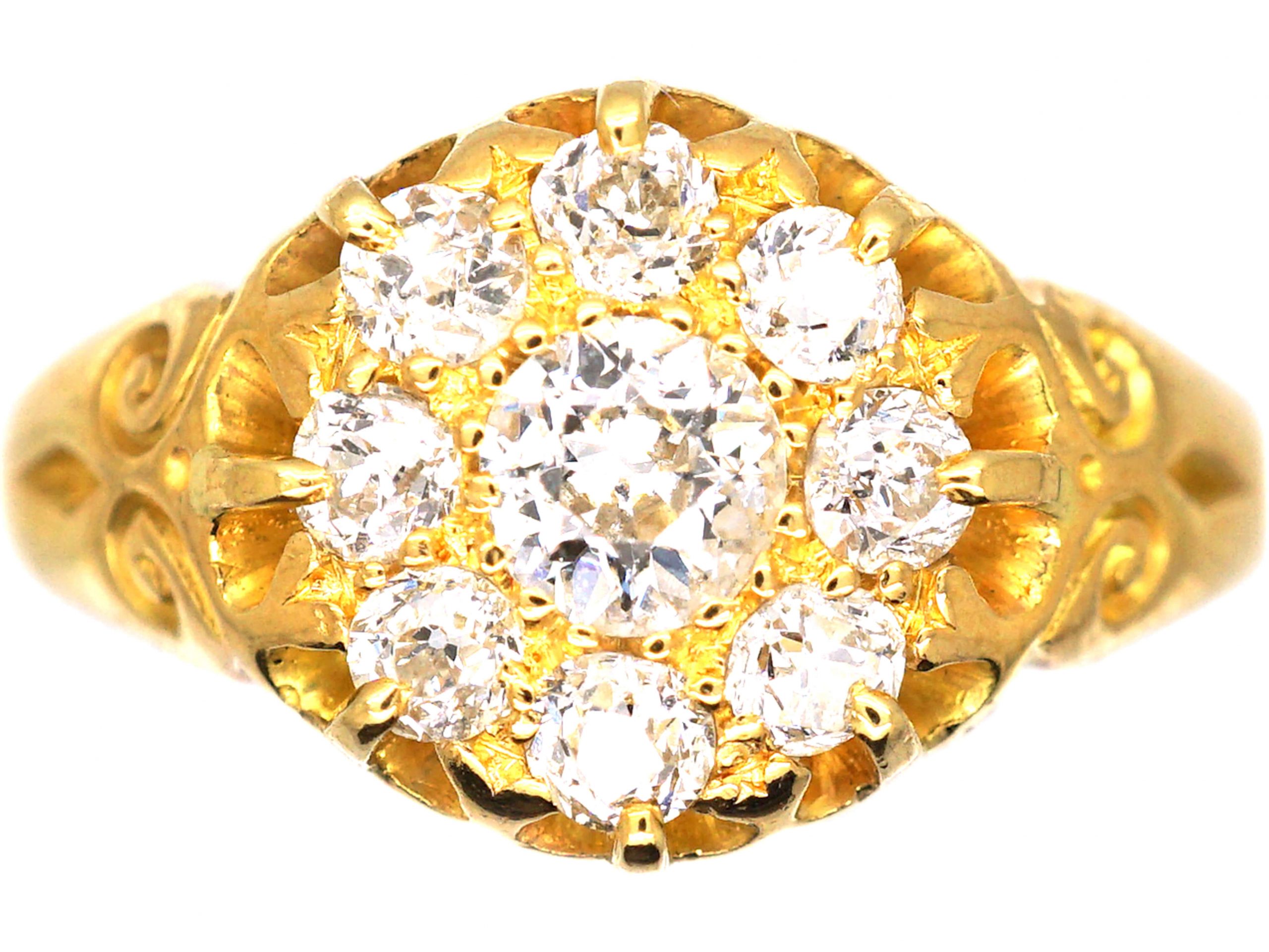 Edwardian 18ct Yellow Gold & Diamond Cluster Ring (889W) | The Antique ...