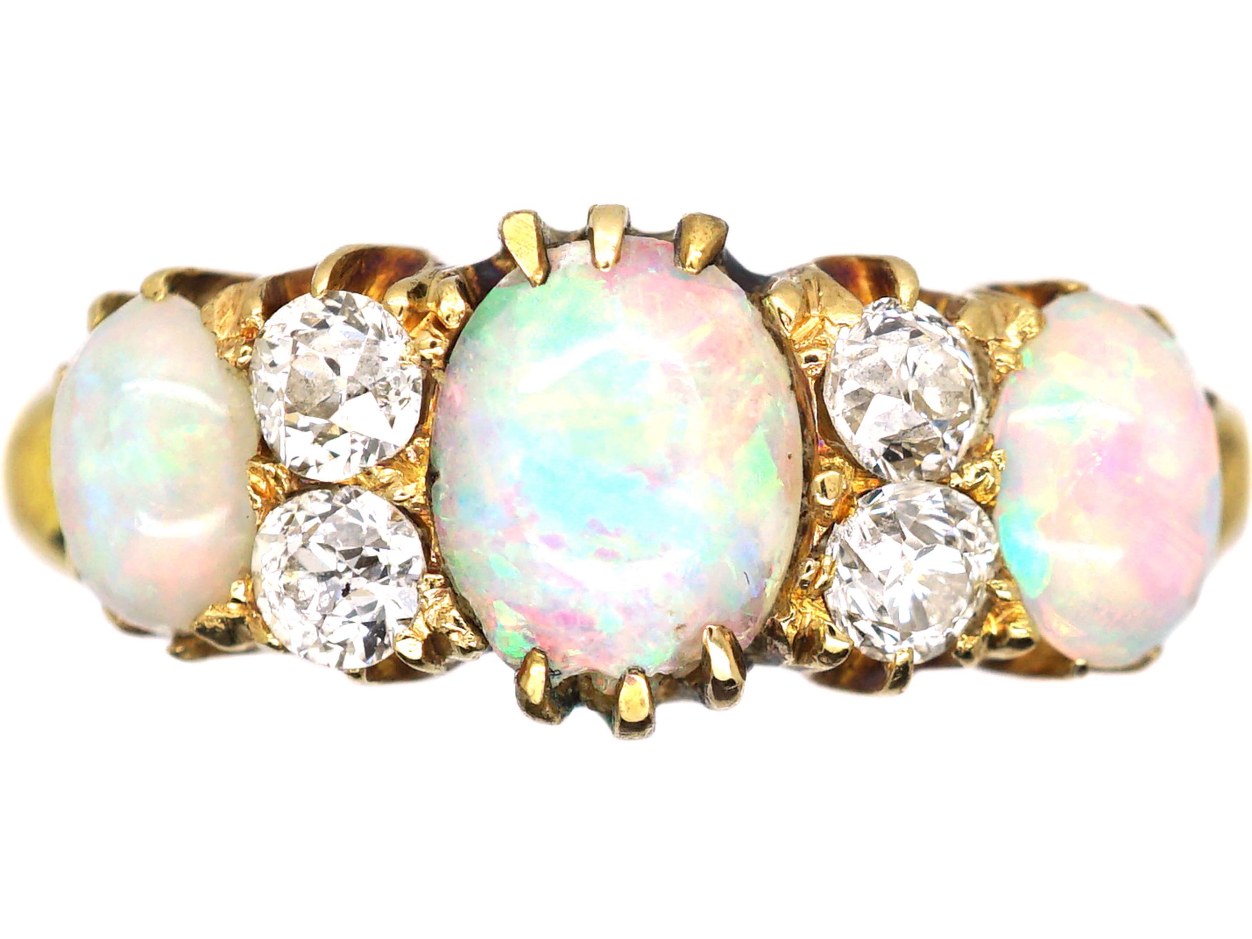 Edwardian 18ct Gold Three Stone Opal & Diamond Ring (701W) | The ...