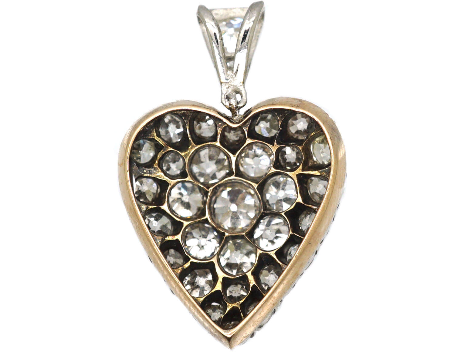 Victorian Gold & Silver Heart Shaped Pendant set with Old Mine Cut ...