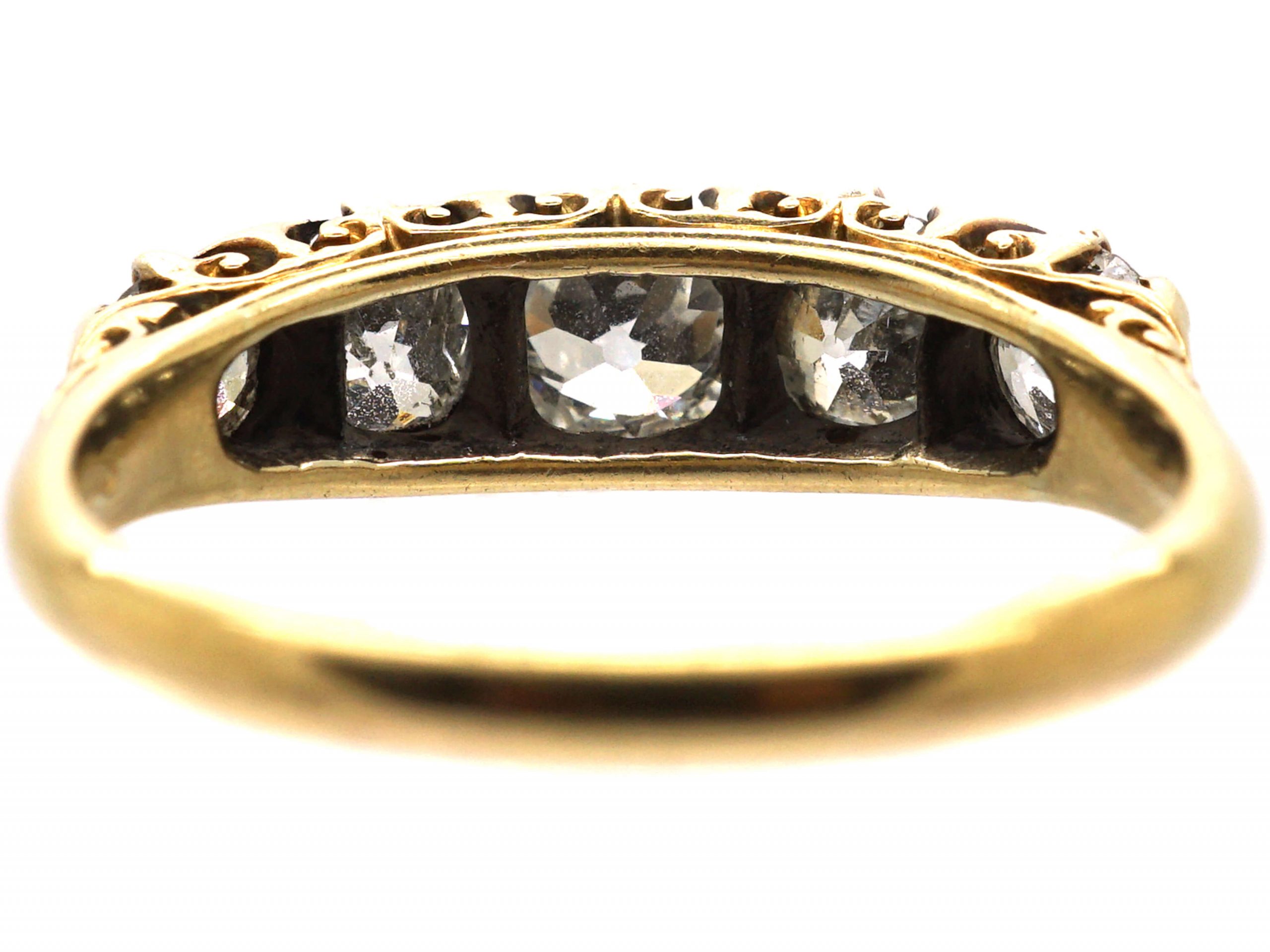 Victorian 18ct Gold, Five Stone Diamond Carved Half Hoop Ring (473W ...
