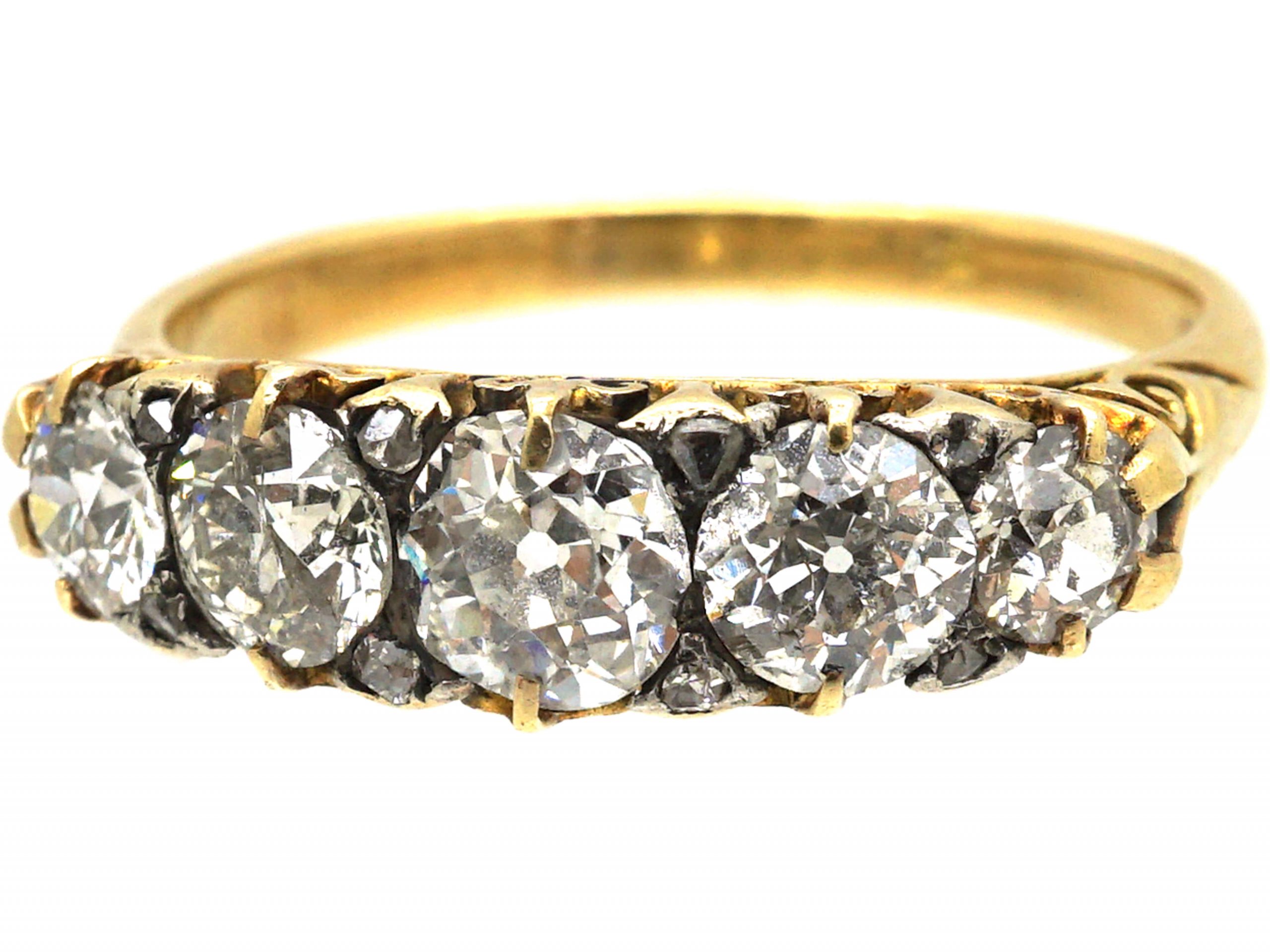 Victorian 18ct Gold, Five Stone Diamond Carved Half Hoop Ring (473W ...