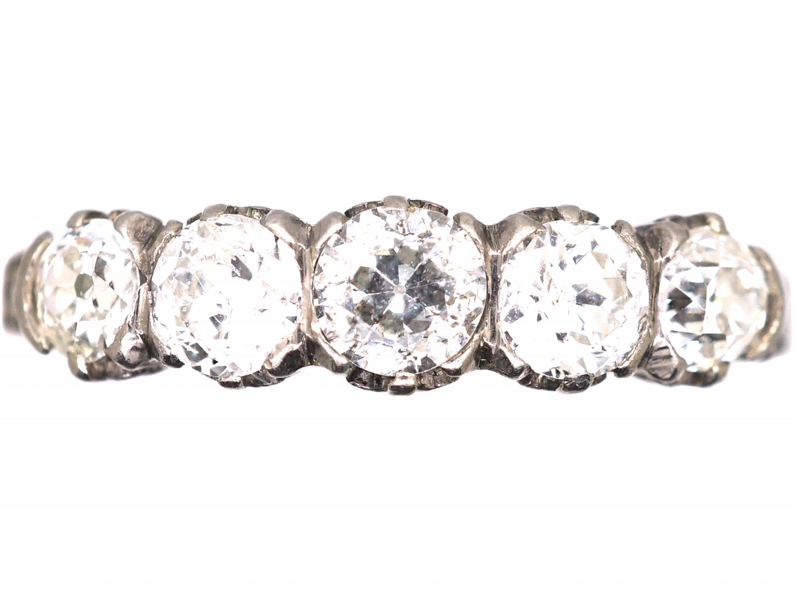Early 20th Century Platinum Five Stone Diamond Ring with Diamond Set ...
