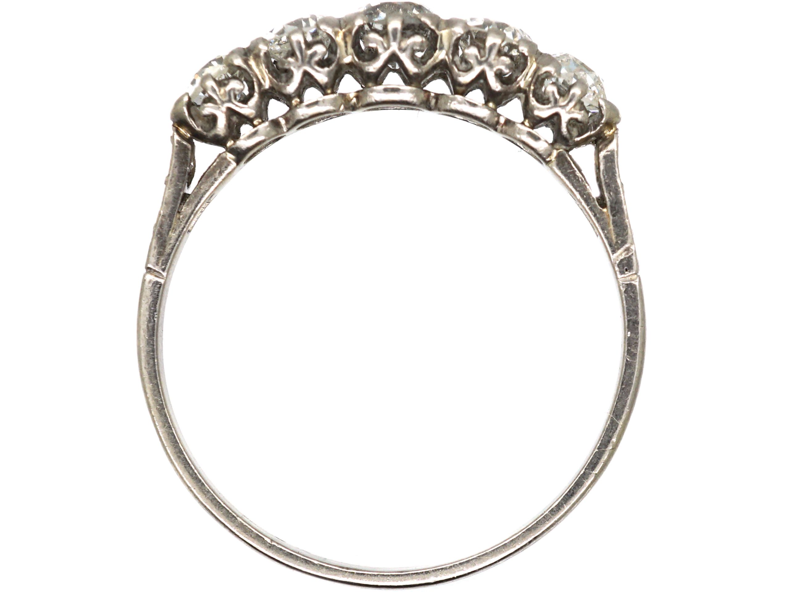 Early 20th Century Platinum Five Stone Diamond Ring with Diamond Set ...