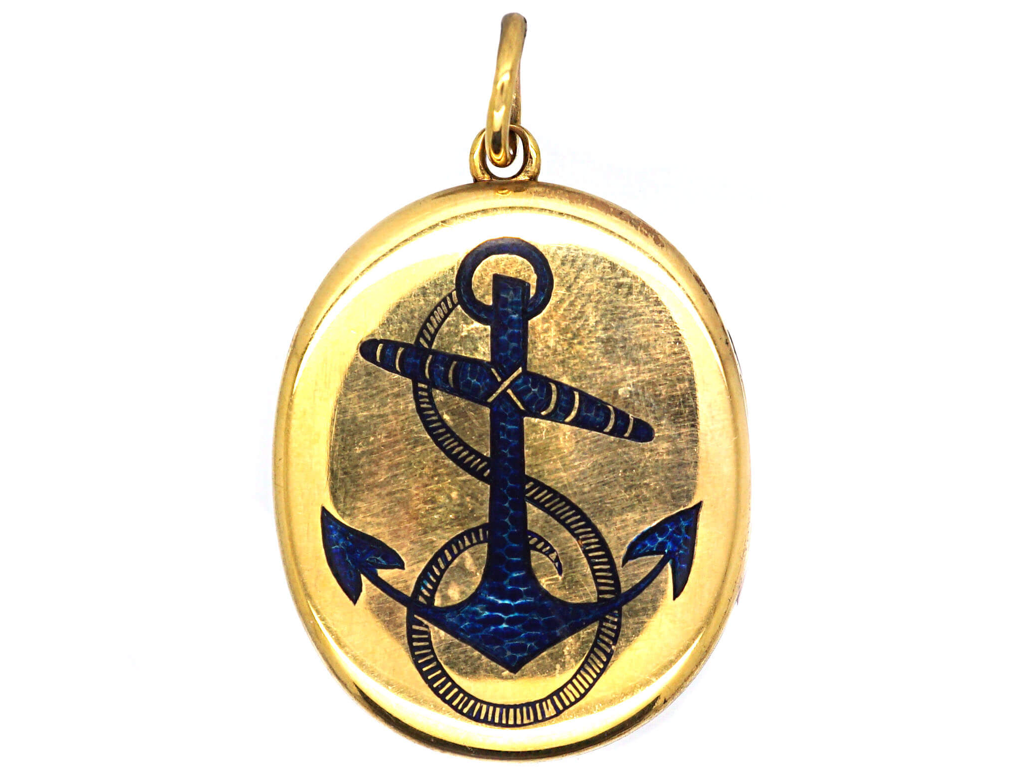 Victorian 18ct Gold Locket with Blue Enamelled Anchor Motif (920U ...