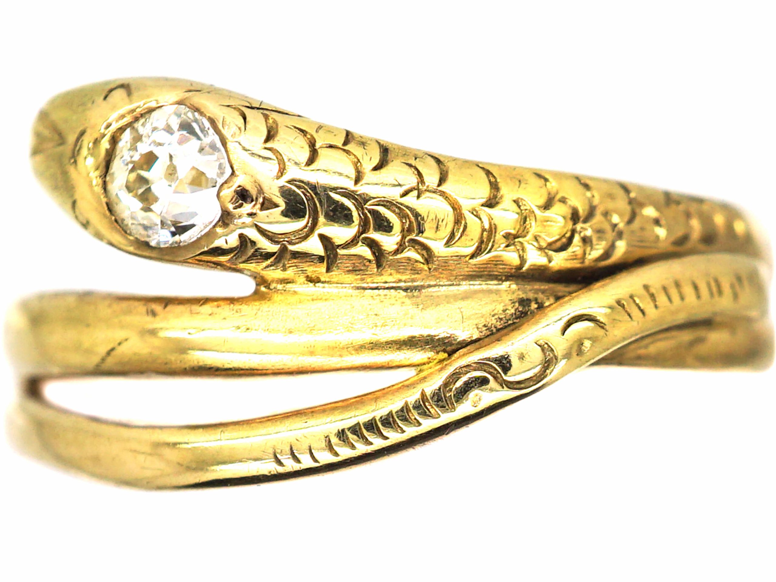 Early 20th Century 14ct Gold Snake Ring set with a Diamond (807W) | The ...
