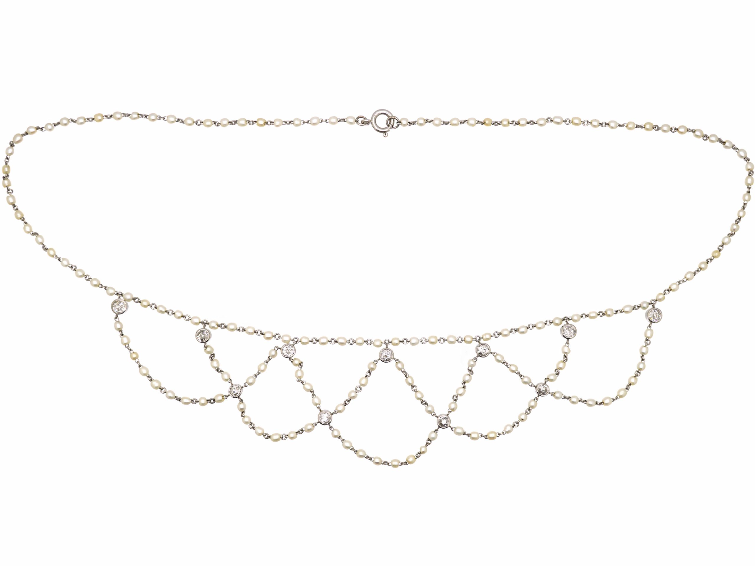 Edwardian Platinum, Natural Pearl & Diamond Swag Necklace (746W) | The ...