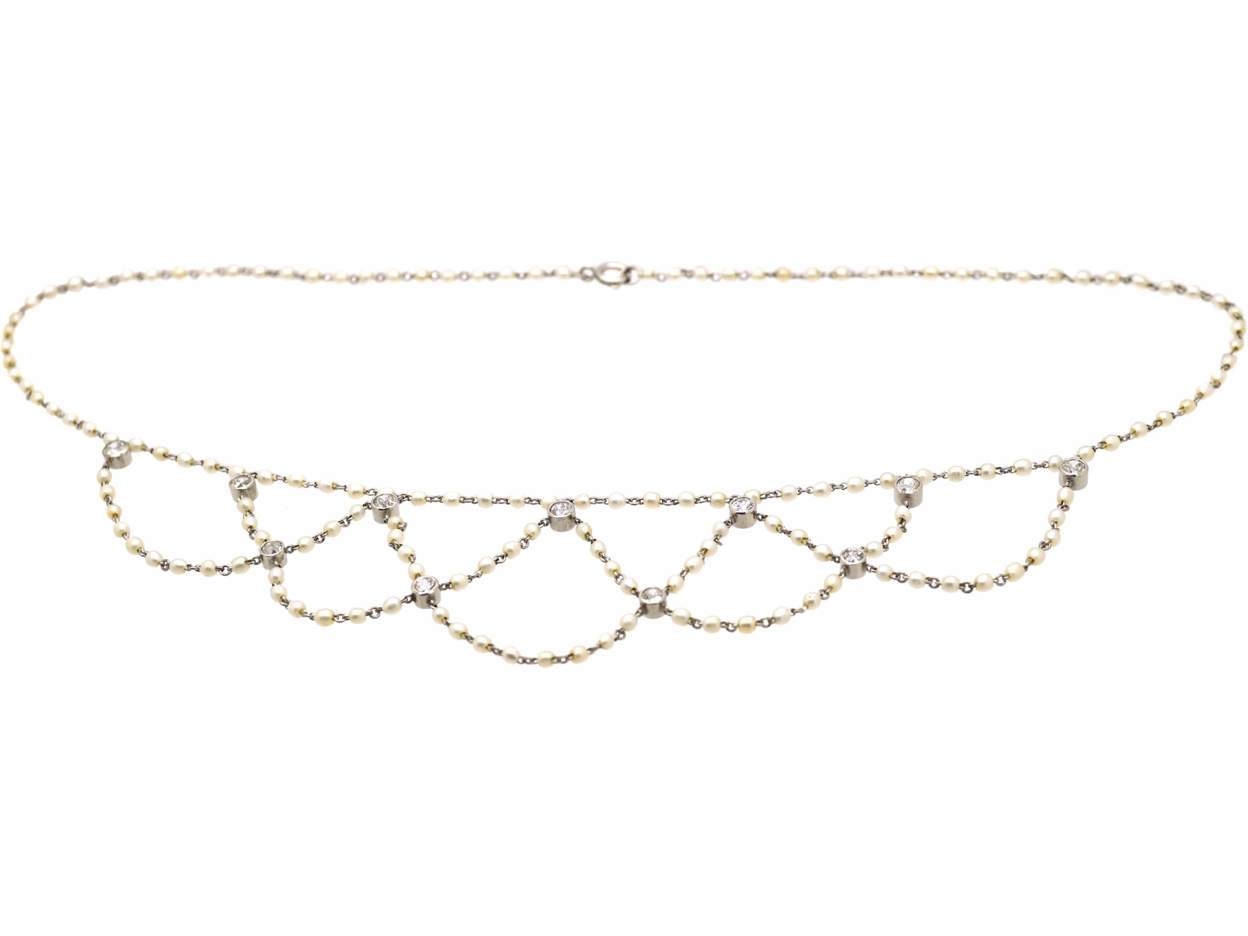 Edwardian Platinum, Natural Pearl & Diamond Swag Necklace (746W) | The ...