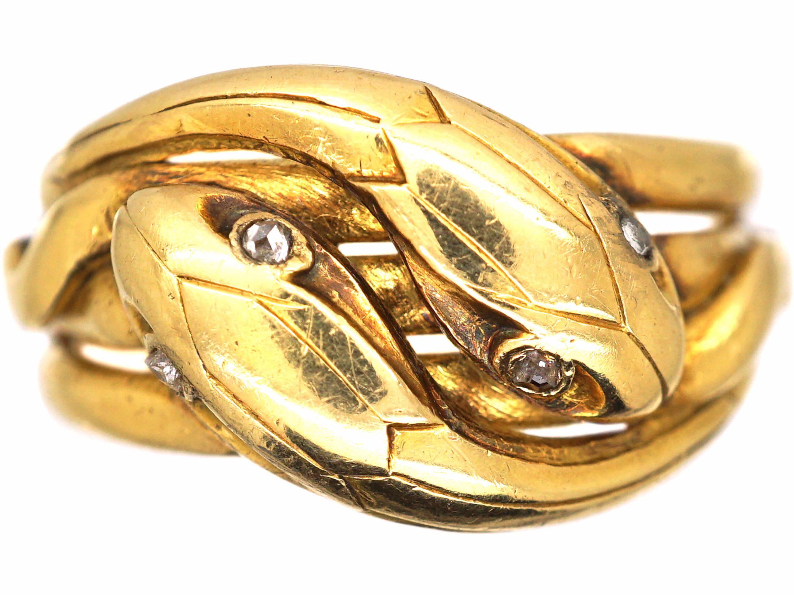 French 19th Century 18ct Gold Double Snake Ring with Diamond Eyes (658W) | The Antique Jewellery ...