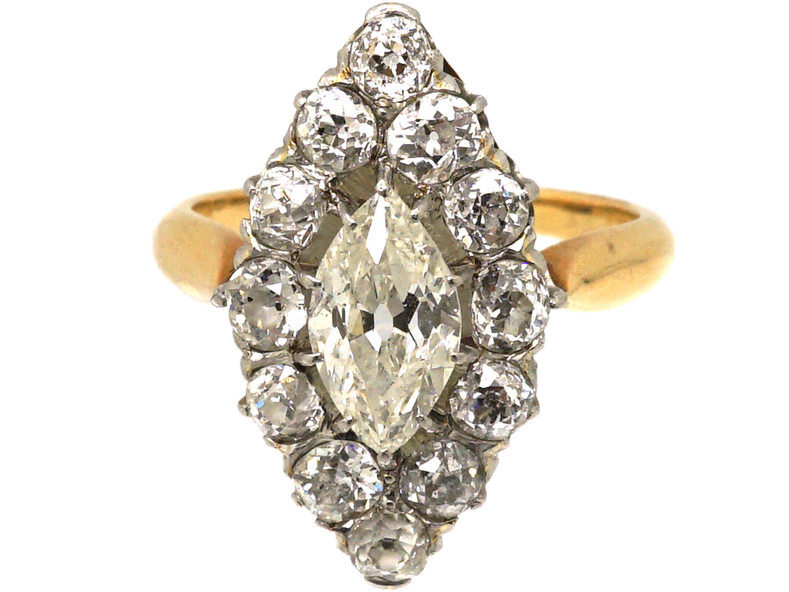 Victorian 18ct Gold Marquise Shaped Diamond Ring set with a Large ...