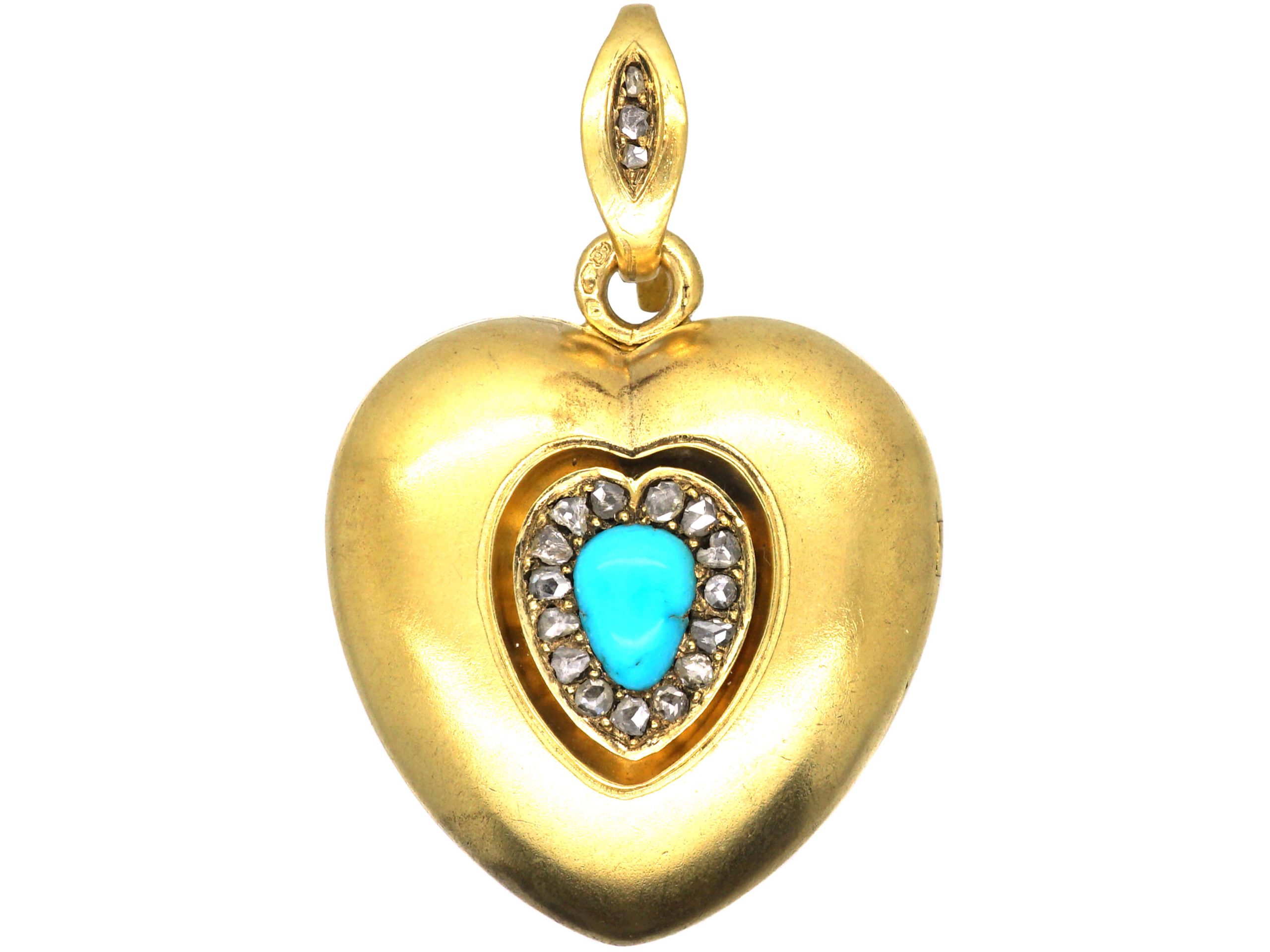 Large Victorian 18ct Gold Heart Locket set with a Turquoise & Rose ...