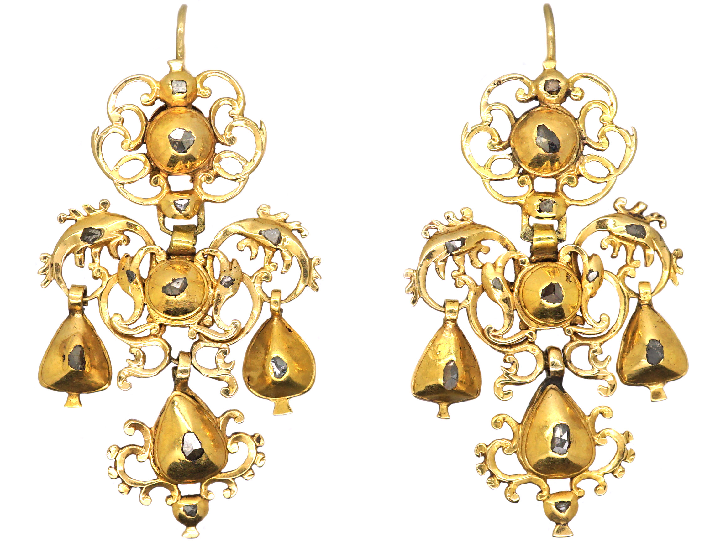 18th Century Spanish 18ct Gold & Diamond Triple Drop Earrings (594W ...