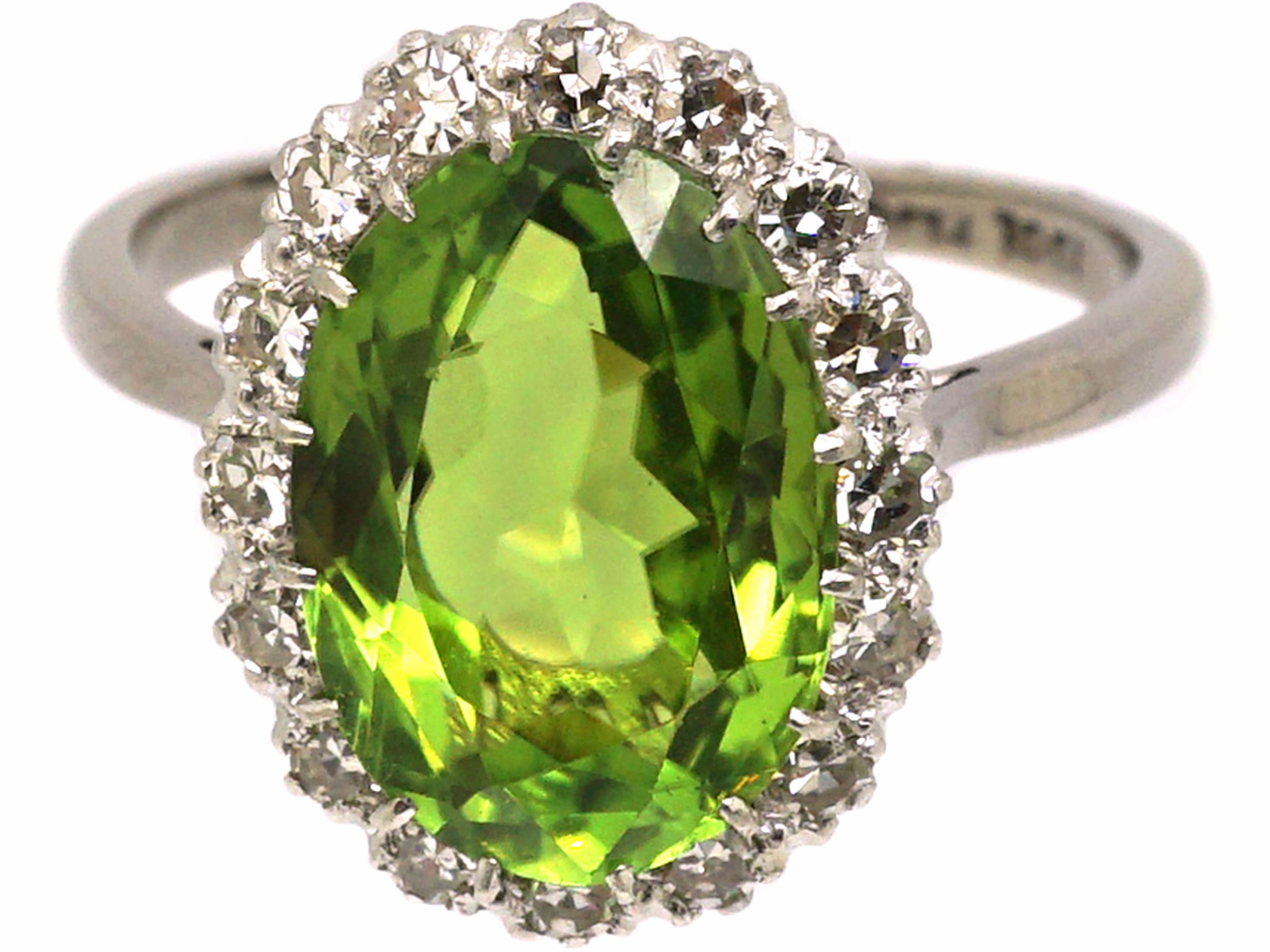 Mid 20th Century 18ct White Gold & Platinum Ring set with large Peridot ...