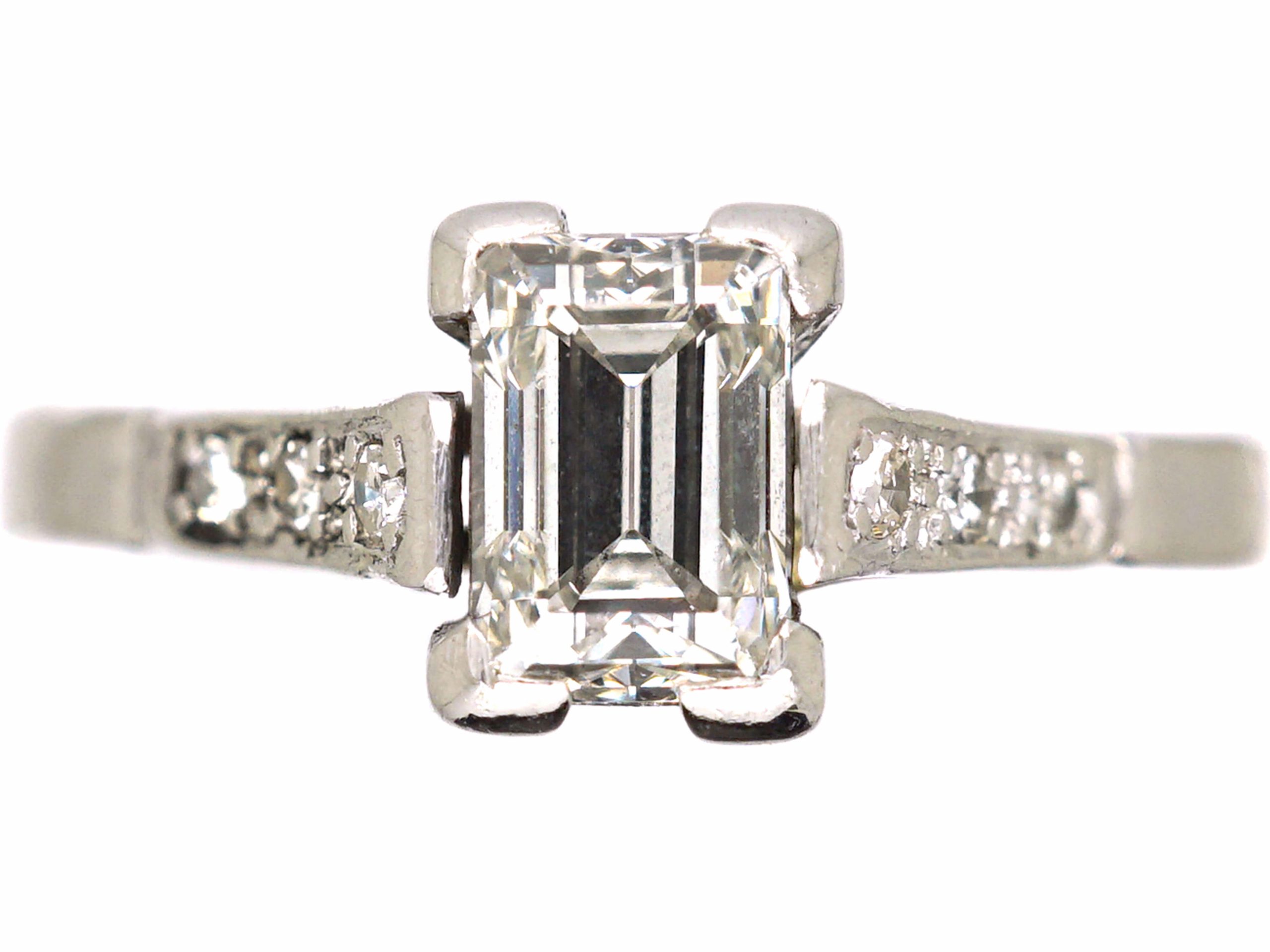 Art Deco Platinum, Rectangular Step Cut Diamond Ring with Diamond Set ...