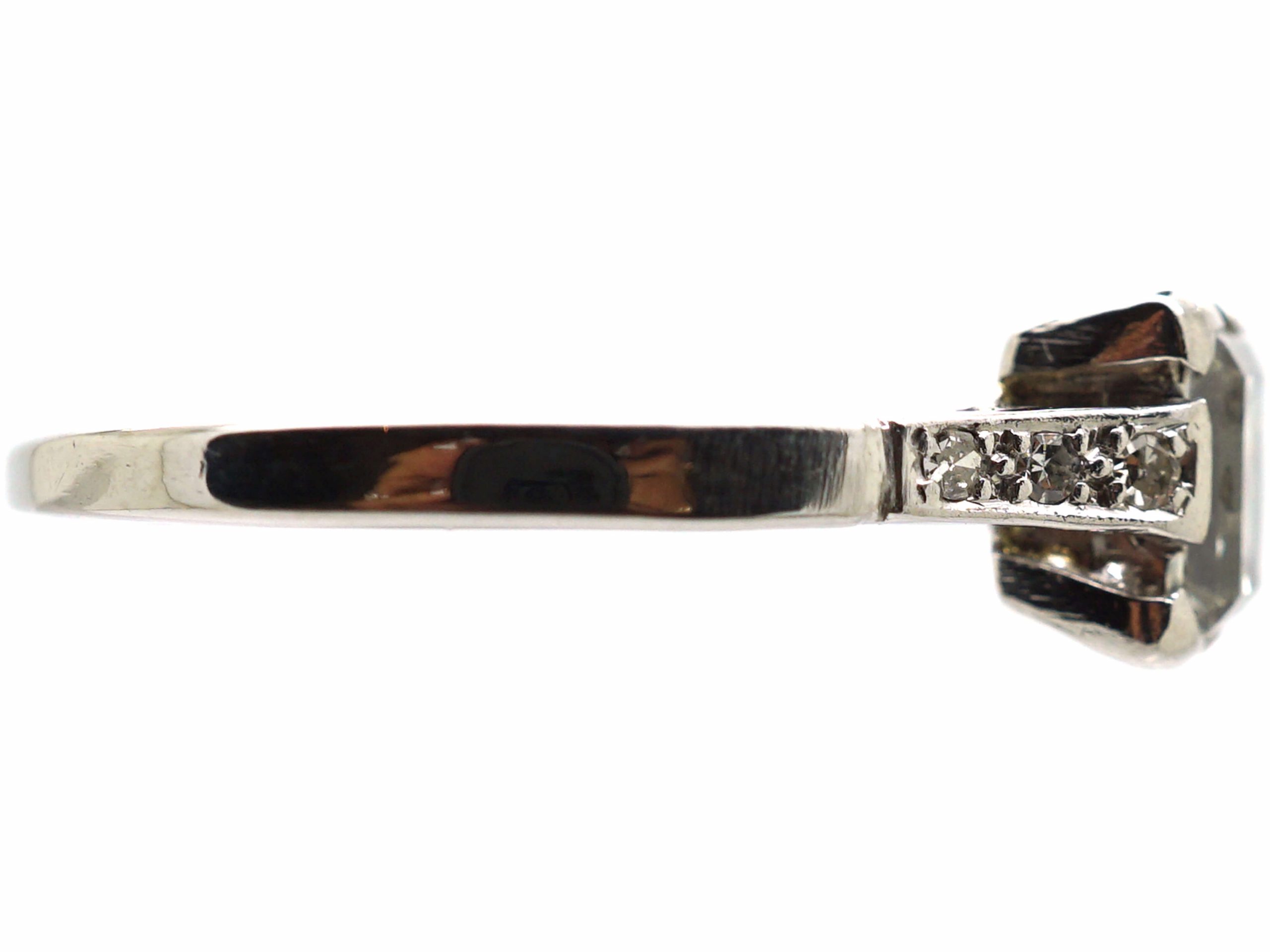 Art Deco Platinum, Rectangular Step Cut Diamond Ring with Diamond Set ...