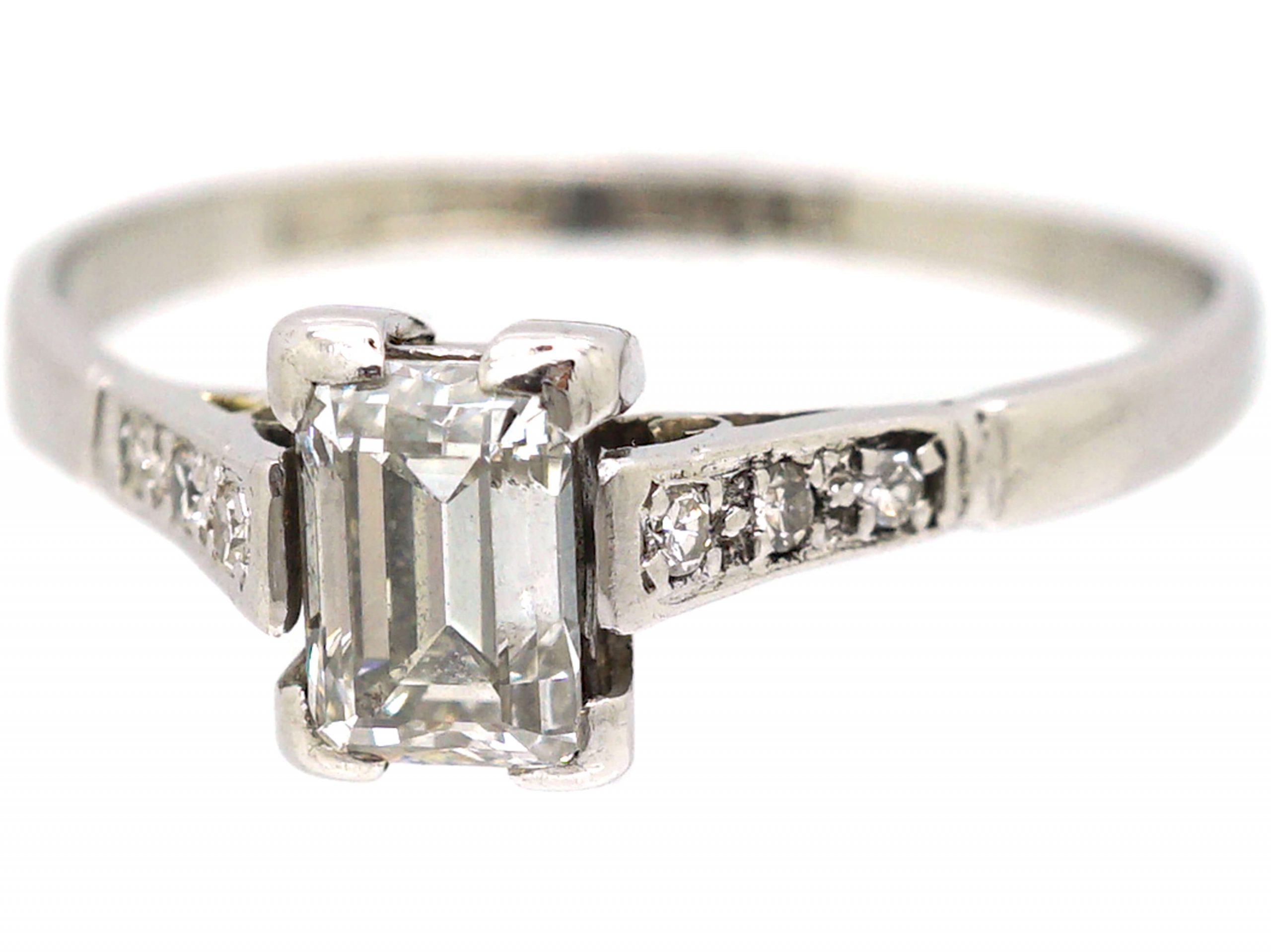 Art Deco Platinum, Rectangular Step Cut Diamond Ring with Diamond Set ...