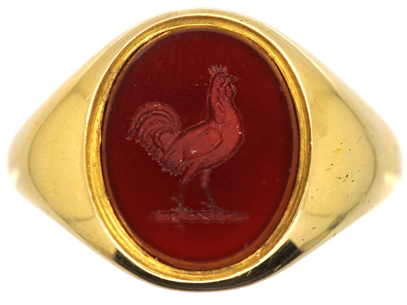 Edwardian 18ct Gold Signet Ring with Carnelian Intaglio of a Cockerel ...